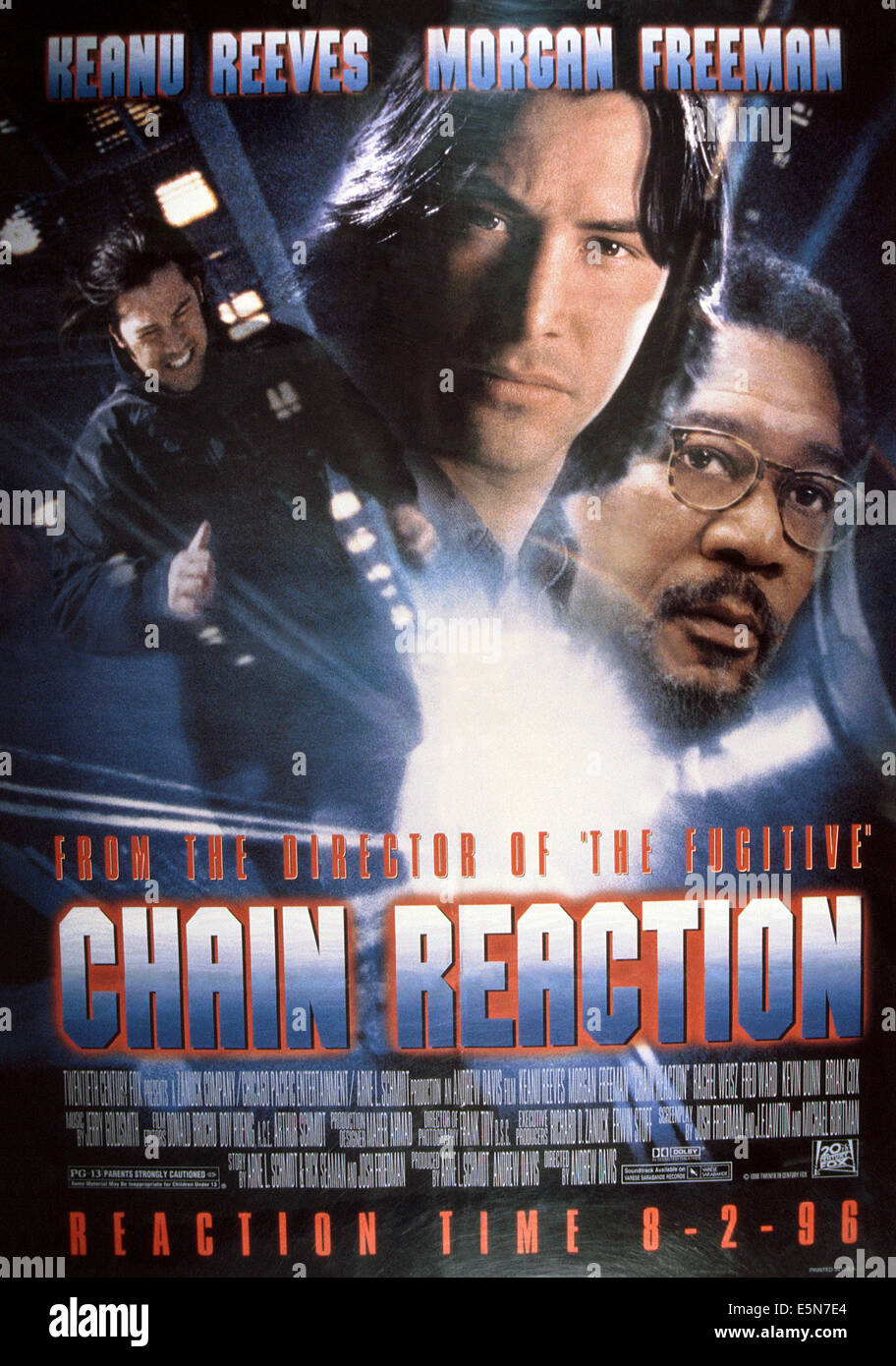 CHAIN REACTION, from left: Reanu Reeves (twice), Morgan Freeman, 1996 ...