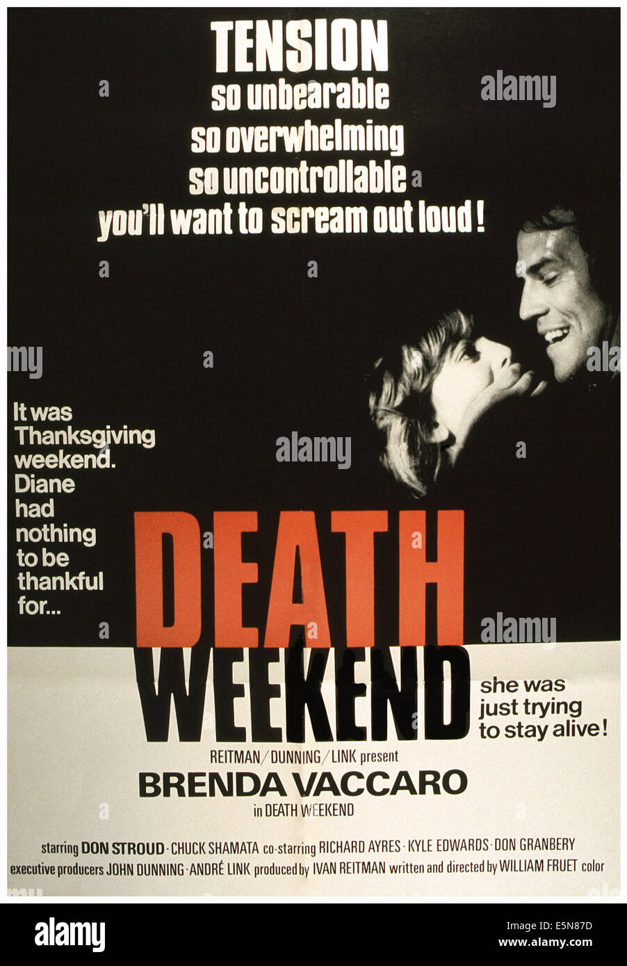 DEATH WEEKEND, from left: Brenda Vaccaro, Don Stroud, 1976 Stock Photo ...