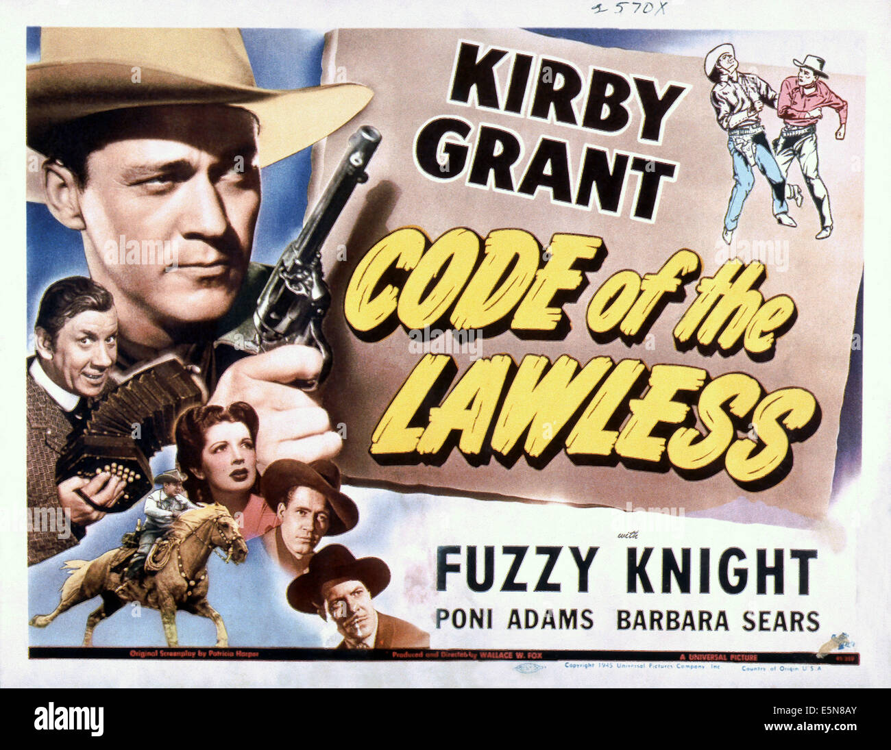 CODE OF THE LAWLESS, from top: Kirby Grant, Fuzzy Knight, Jane Adams ...