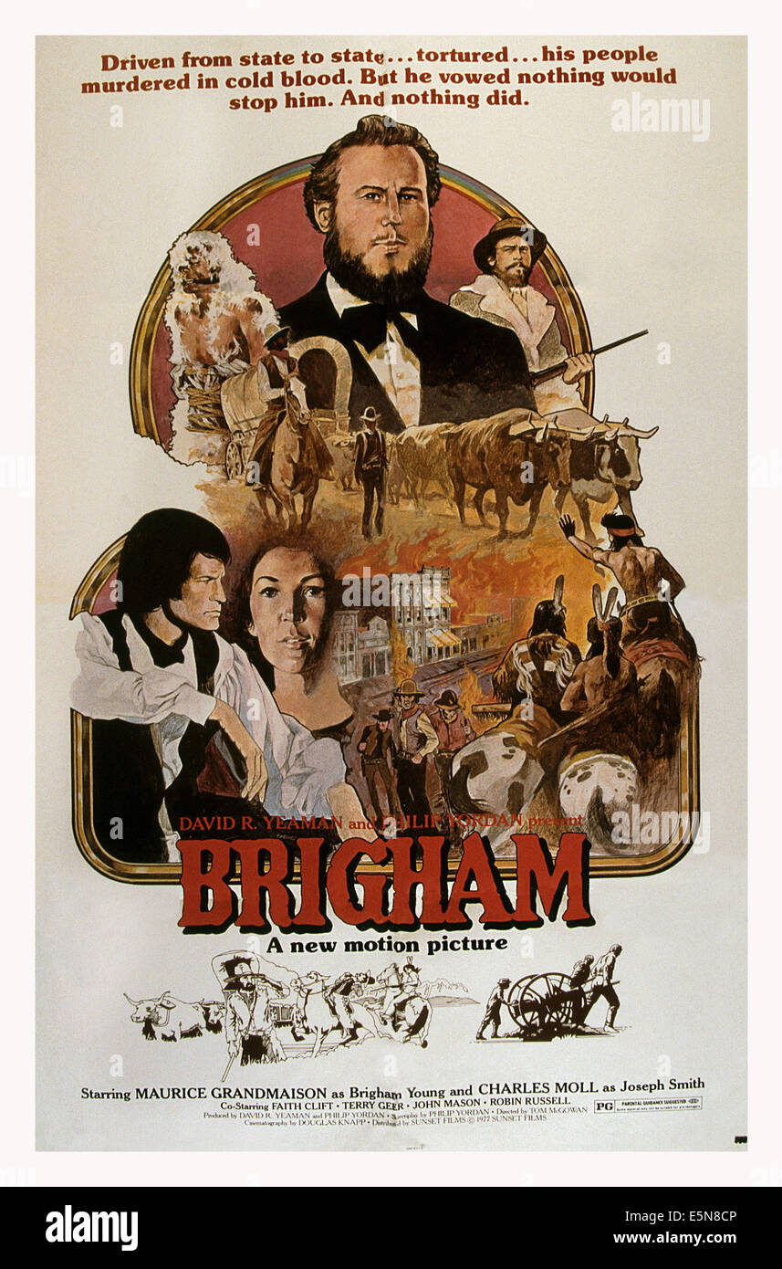 BRIGHAM, Maurice Grandmaison as Brigham Young (top center), 1977 Stock ...