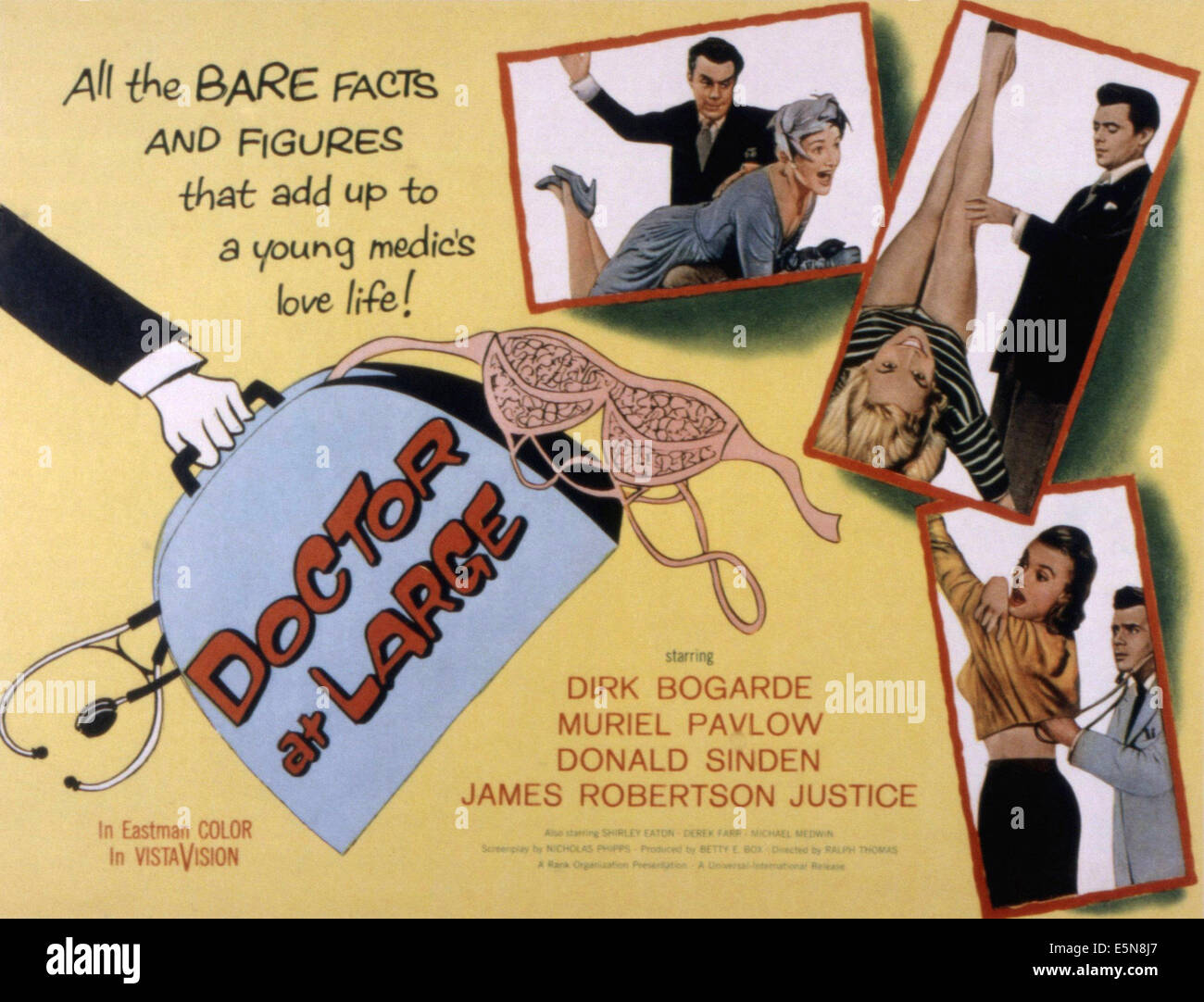 DOCTOR AT LARGE, Dirk Bogarde, Muriel Pavlow, Shirley Eaton, 1957 Stock ...