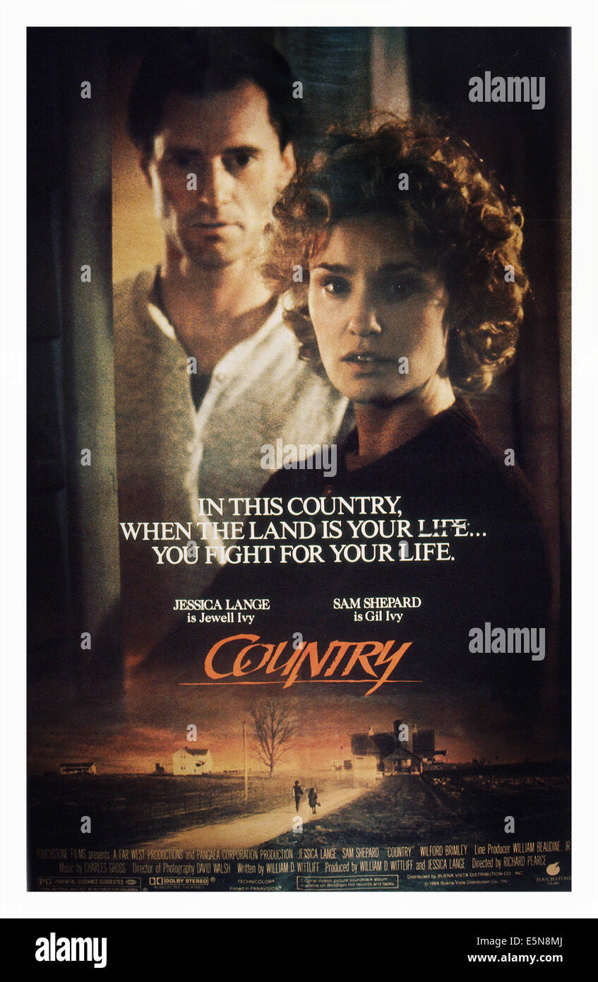 COUNTRY, U.S. poster, from left: Sam Shepard, Jessica Lange, 1984 ...