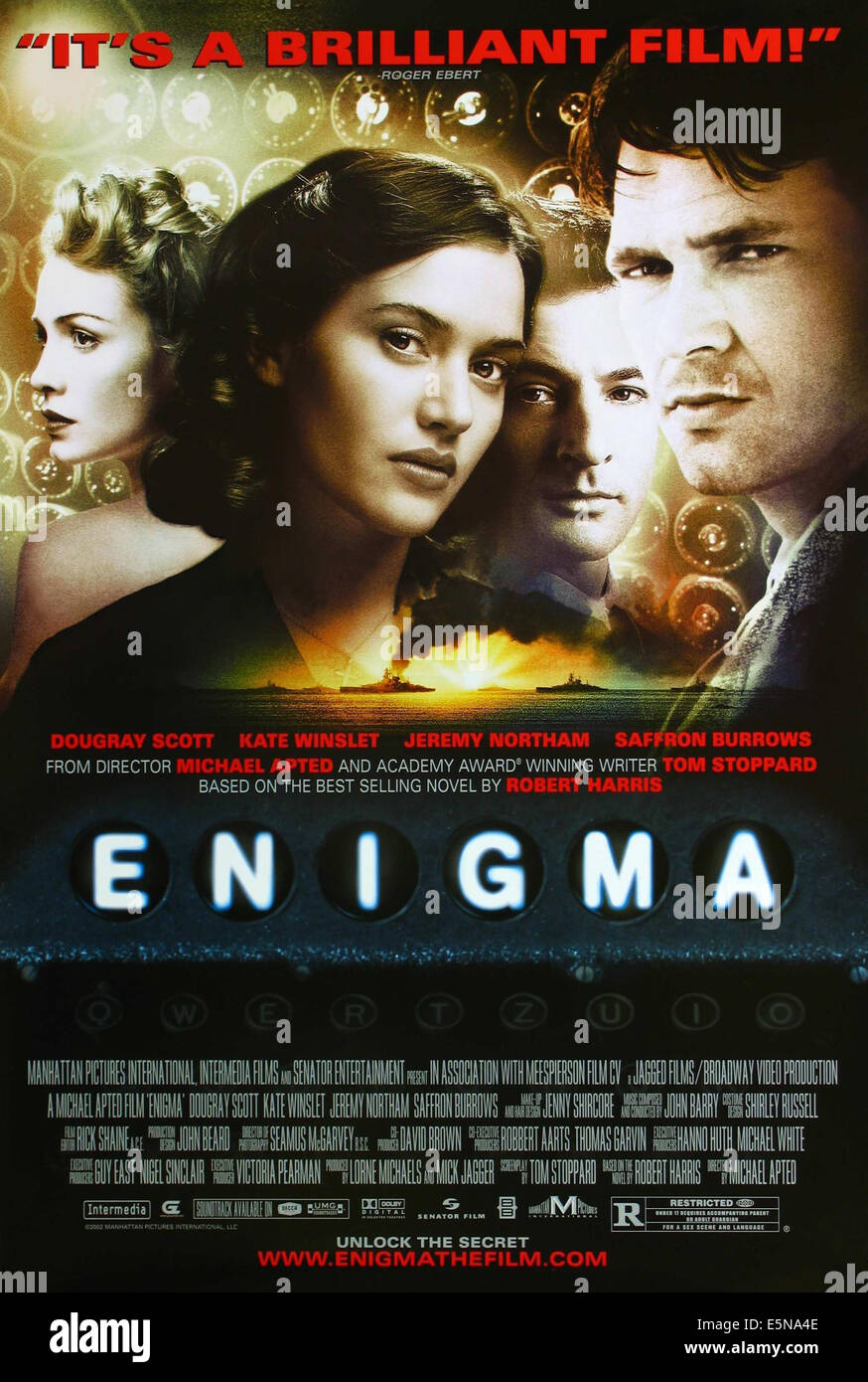 ENIGMA, US poster art, from left: Saffron Burrows, Kate Winslet, Jeremy Northam, Dougray Scott ...