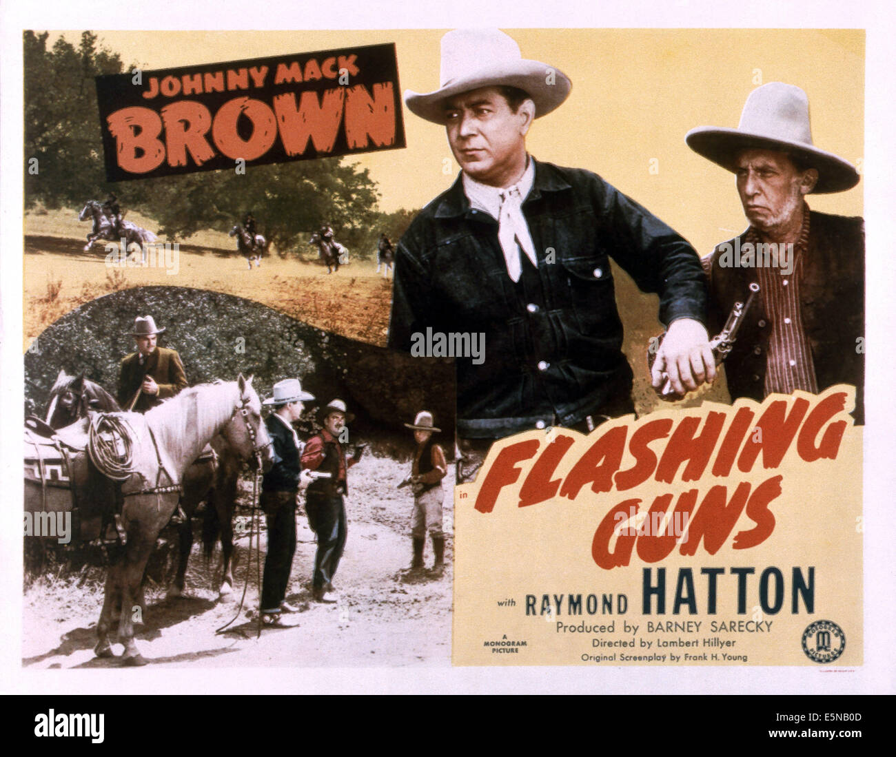 FLASHING GUNS, top from left: Johnny Mack Brown, Raymond Hatton, 1947 ...