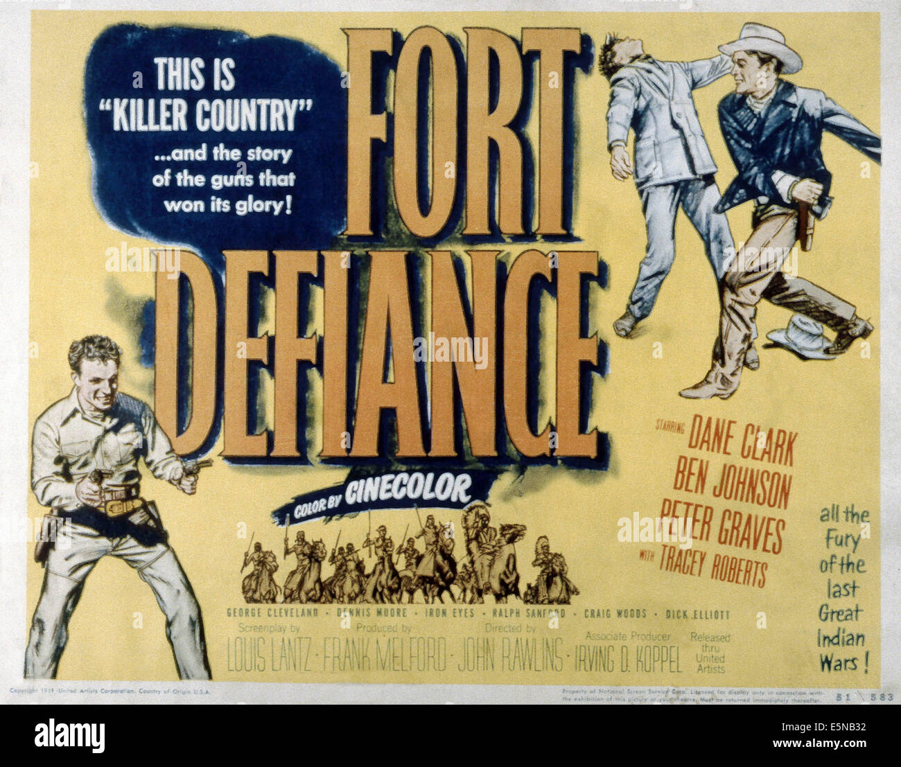 FORT DEFIANCE, Dane Clark (bottom left), Ben Johnson (top right), 1951 ...