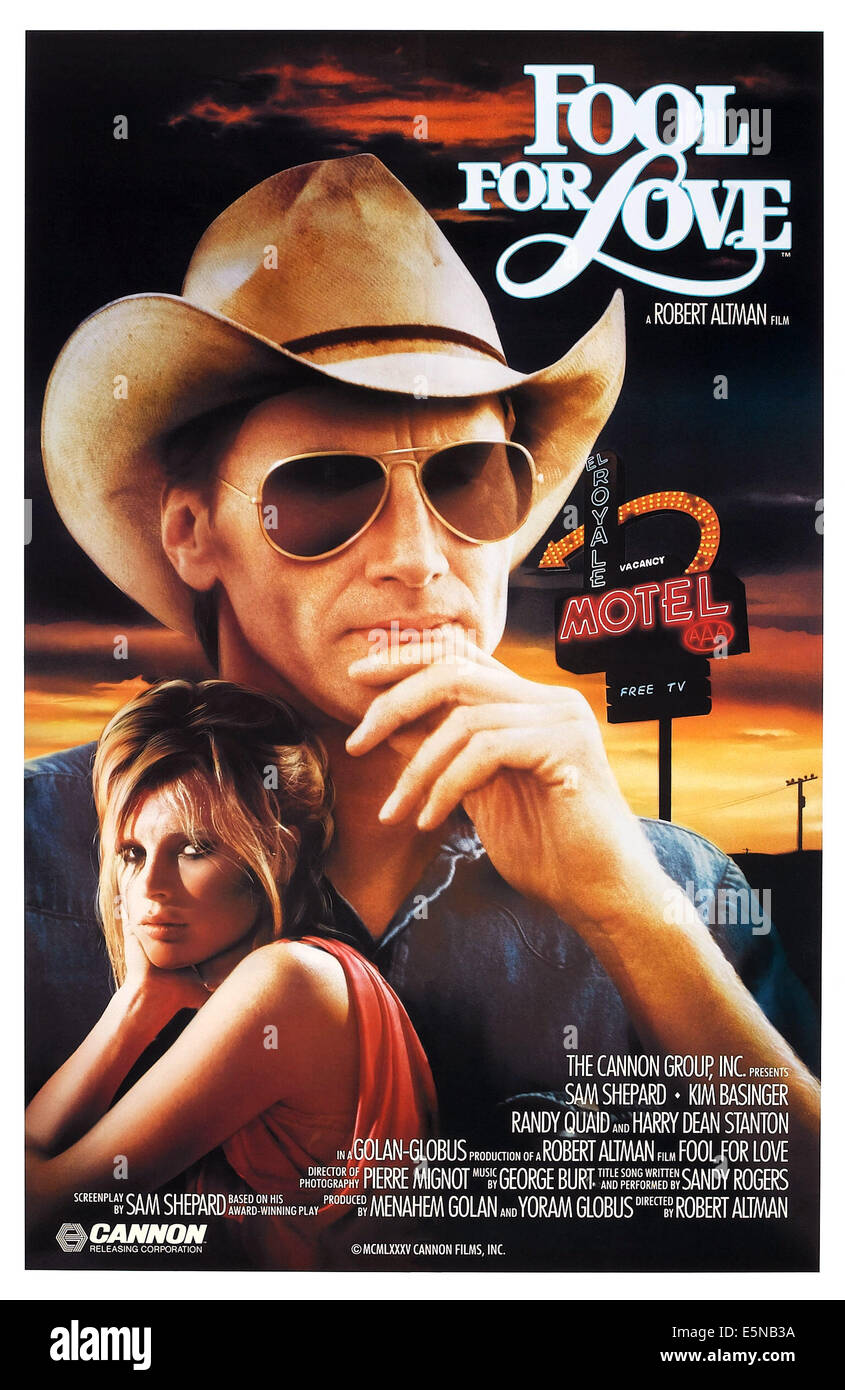 FOOL FOR LOVE, U.S. poster, from left: Kim Basinger, Sam Shepard, 1985 ...