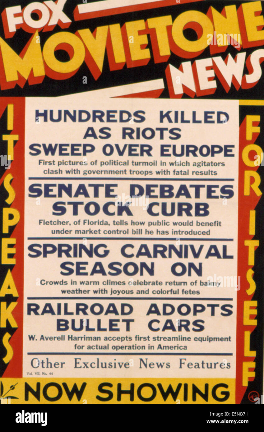 FOX MOVIETONE NEWS, poster for newsreel Stock Photo - Alamy