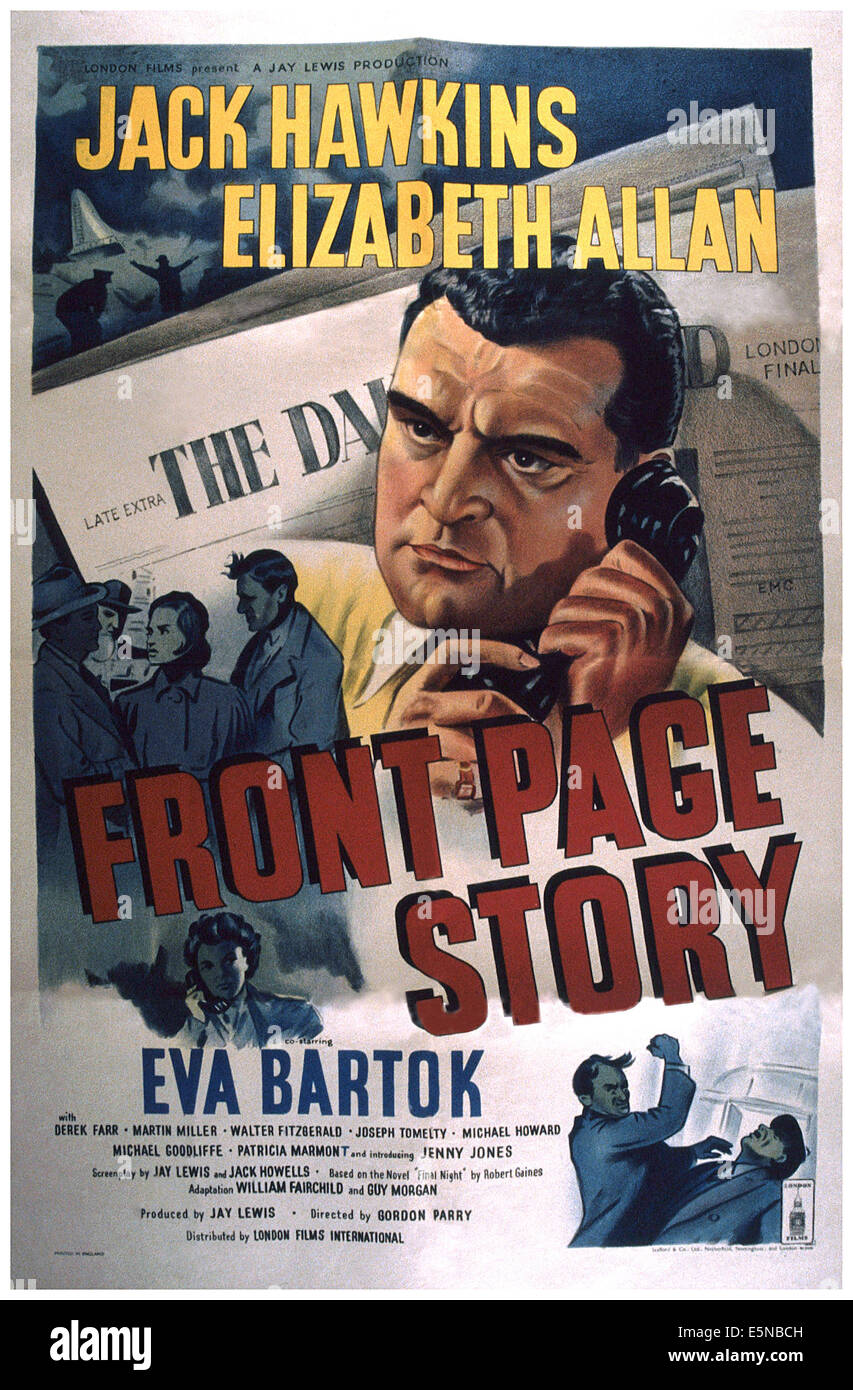 FRONT PAGE STORY, U.S. poster, Jack Hawkins (center), 1954 Stock Photo ...