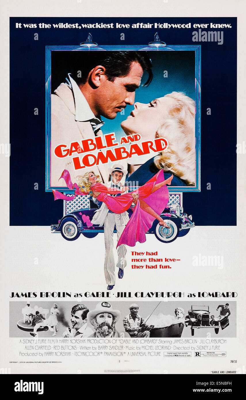 GABLE AND LOMBARD, US poster art, rear from left: James Brolin as Clark ...