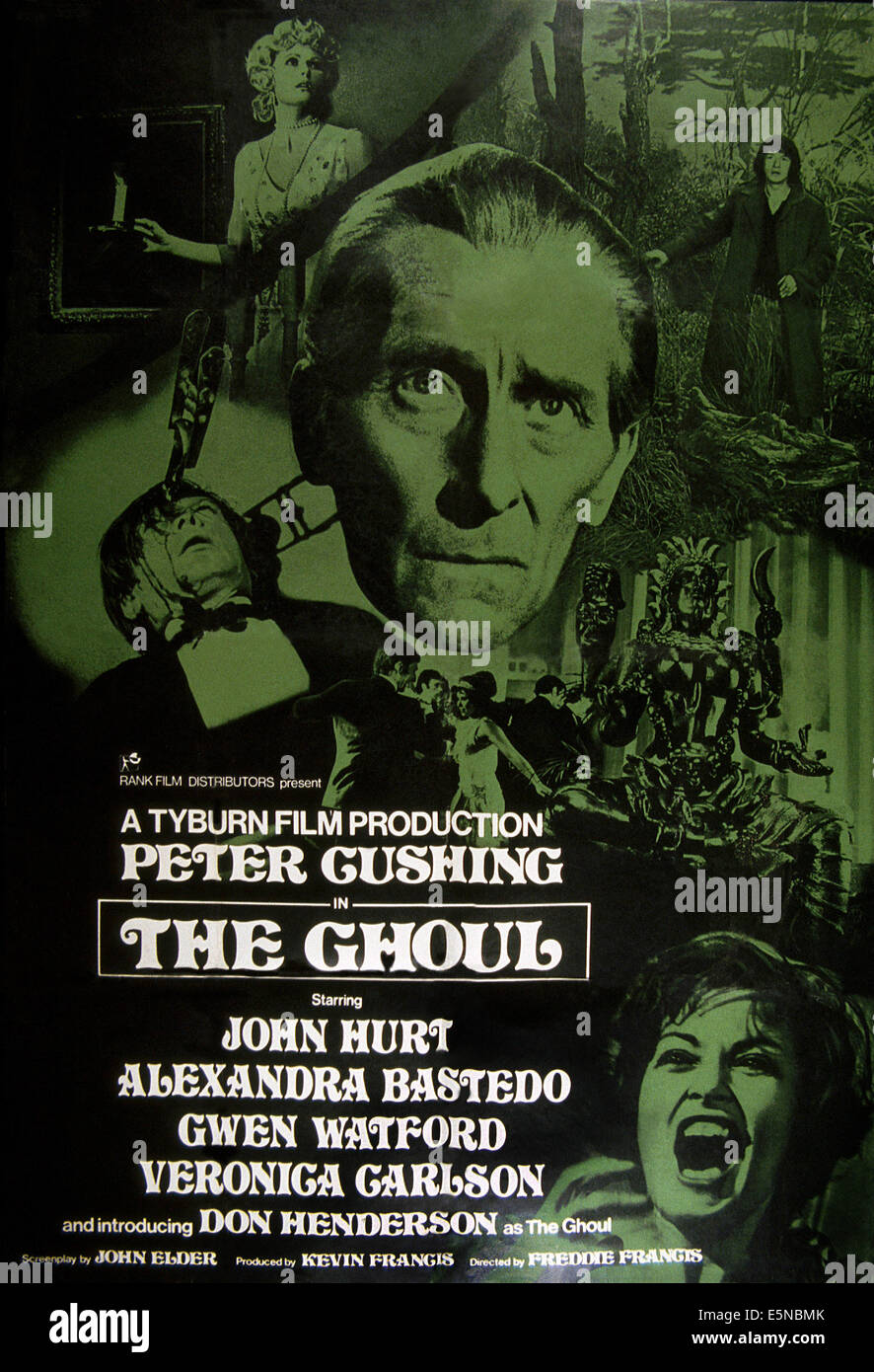 THE GHOUL, poster, Peter Cushing (center), Alexandra Bastedo (bottom ...
