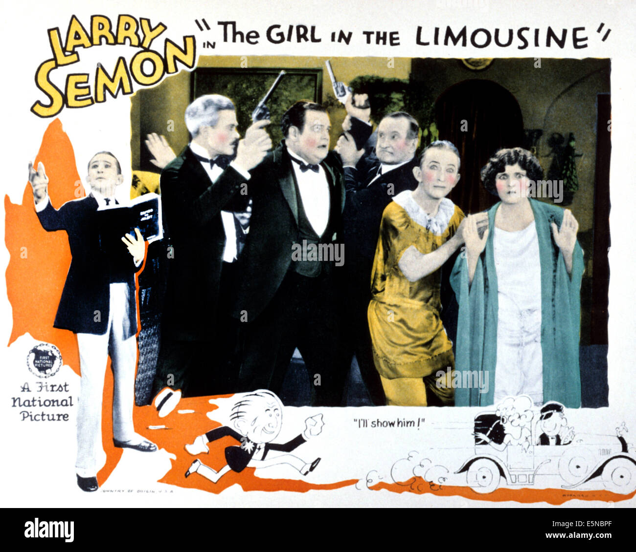 THE GIRL IN THE LIMOUSINE, far left: Larry Semon inset second from left: Oliver Hardy, inset ...