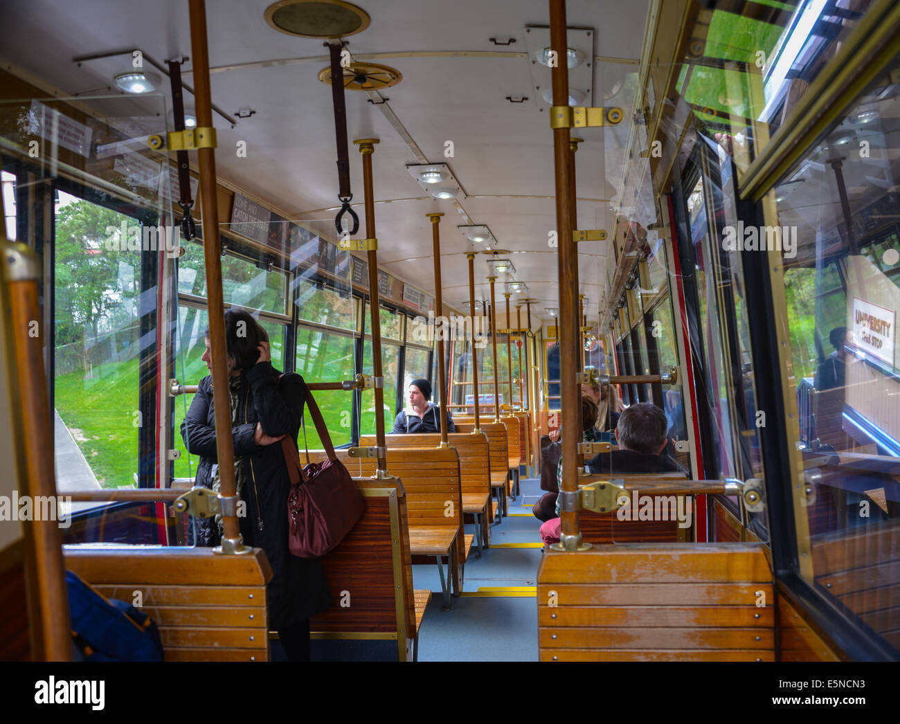Wellington capitol of New Zealand Lambton Quay cable car tram interior ...