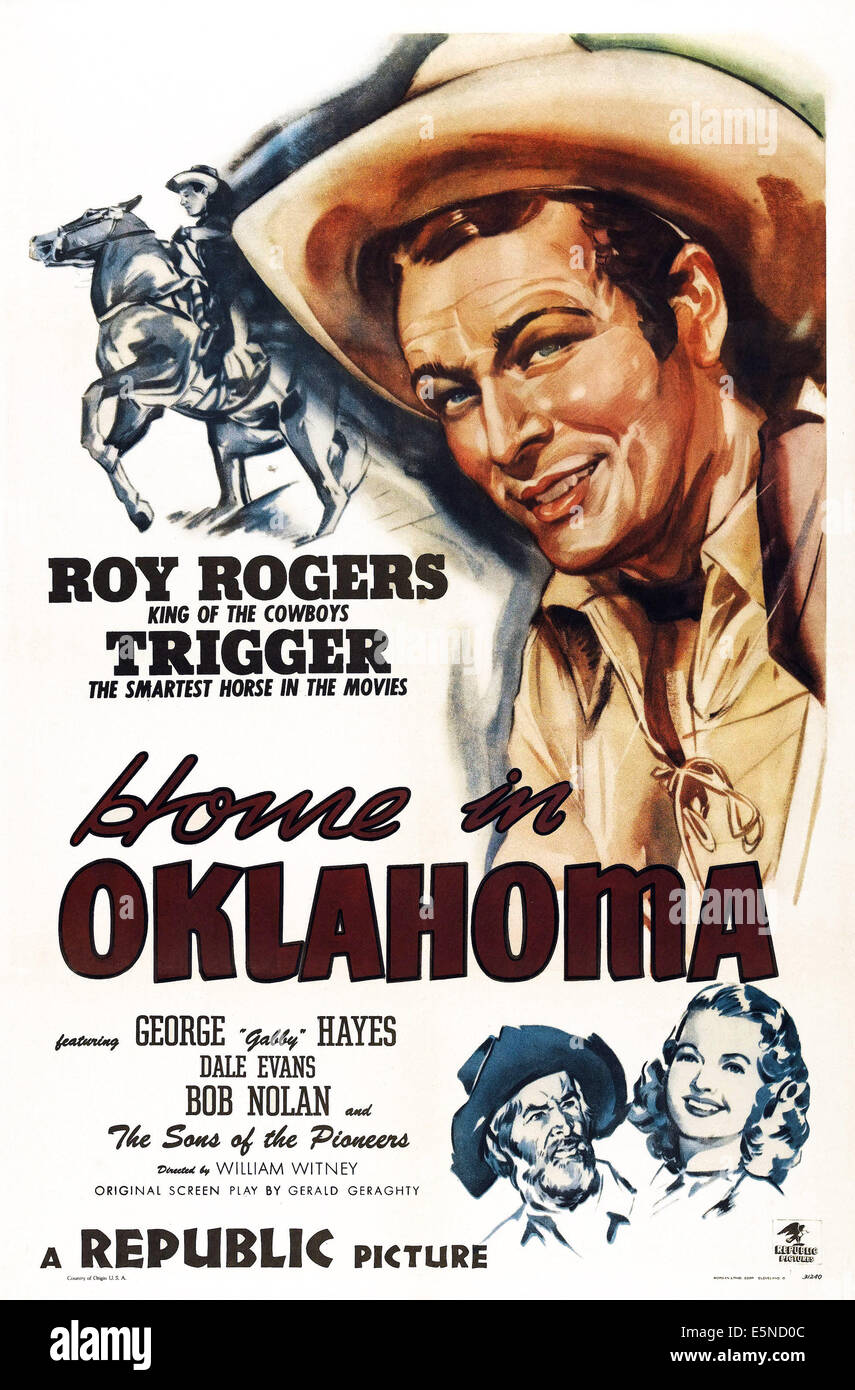 HOME IN OKLAHOMA, US poster art, Trigger, Roy Rogers, Gabby Hayes, Dale ...