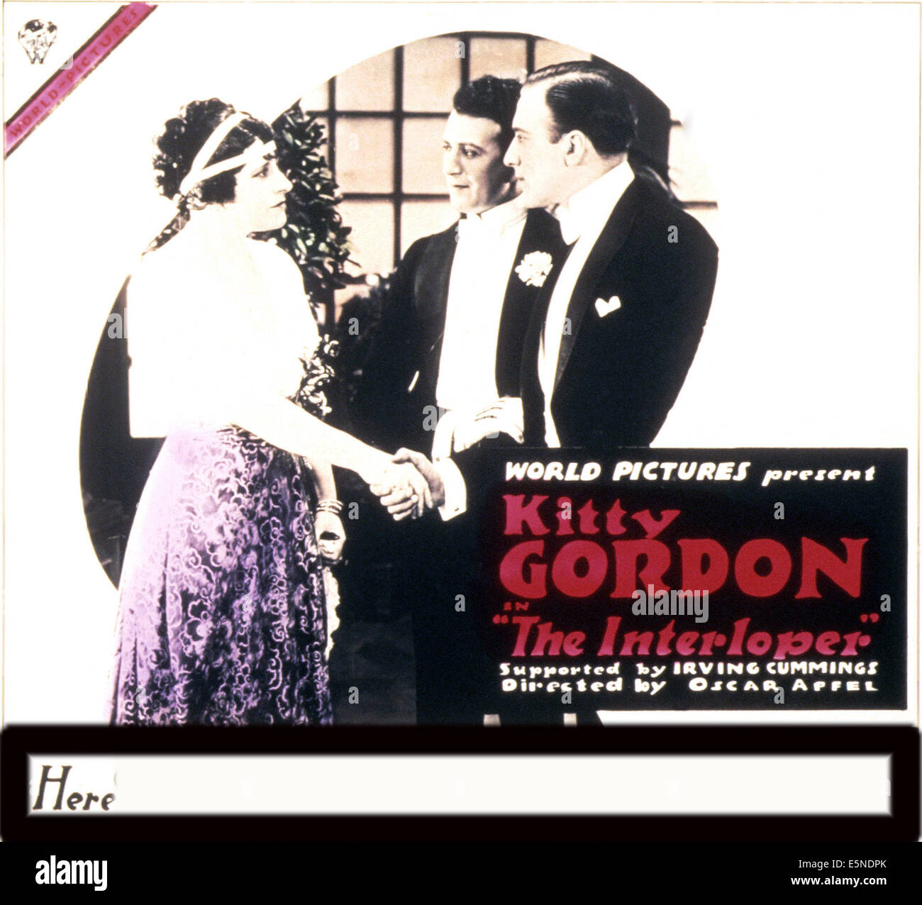 THE INTERLOPER, shaking hands from left: Kitty Gordon, Irving Cummings ...