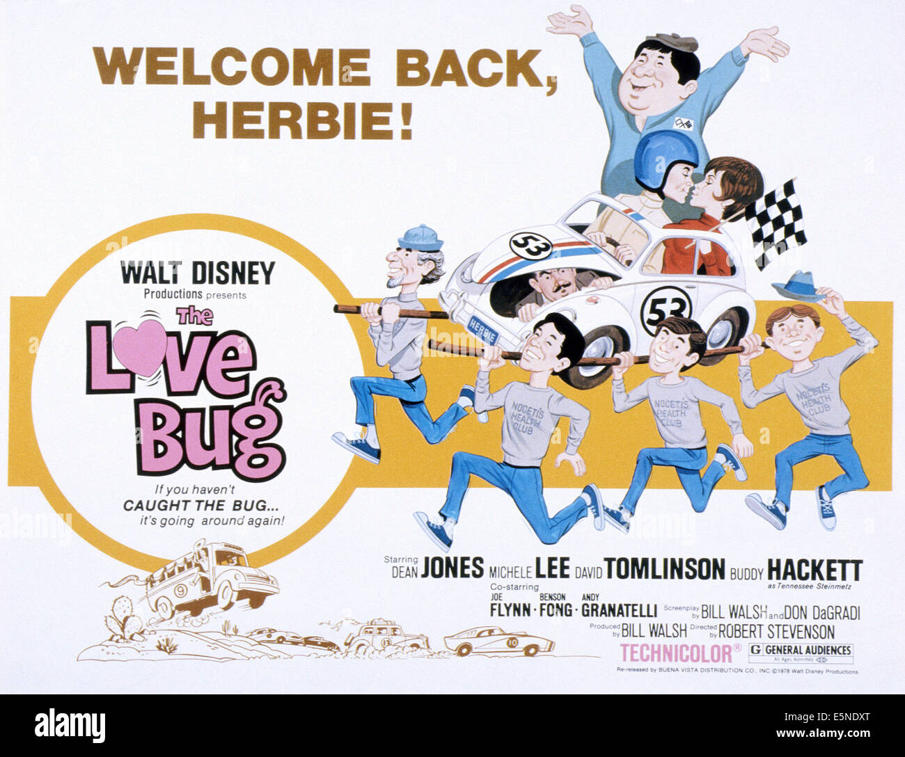THE LOVE BUG, in care from left: David Tomlinson, Buddy Hackett (arms ...