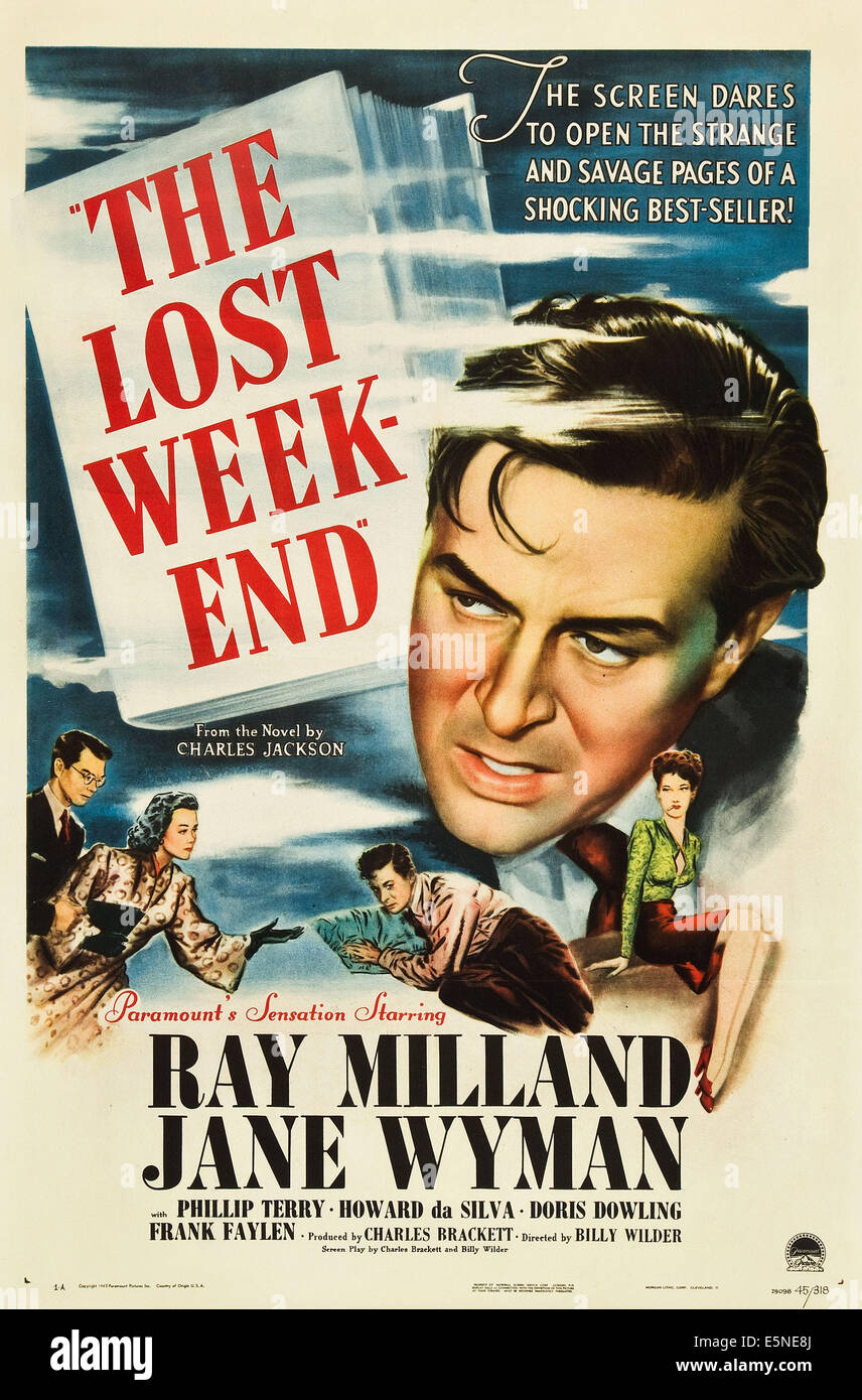 THE LOST WEEKEND, Ray Milland, 'Style A' 1-sheet poster art, 1945 Stock ...