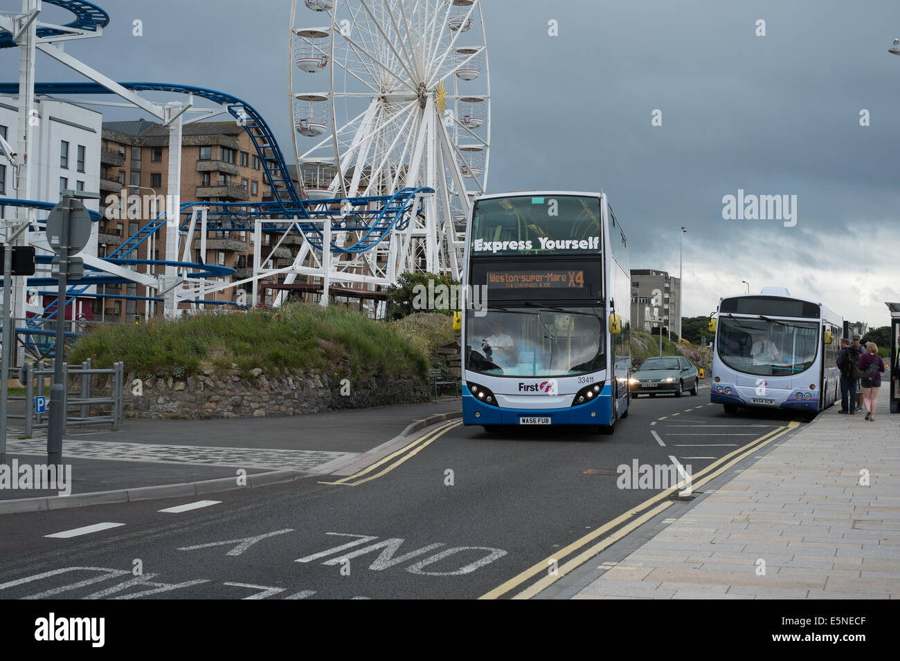 Buses, seafront, Weston-super-Mare Stock Photo - Alamy