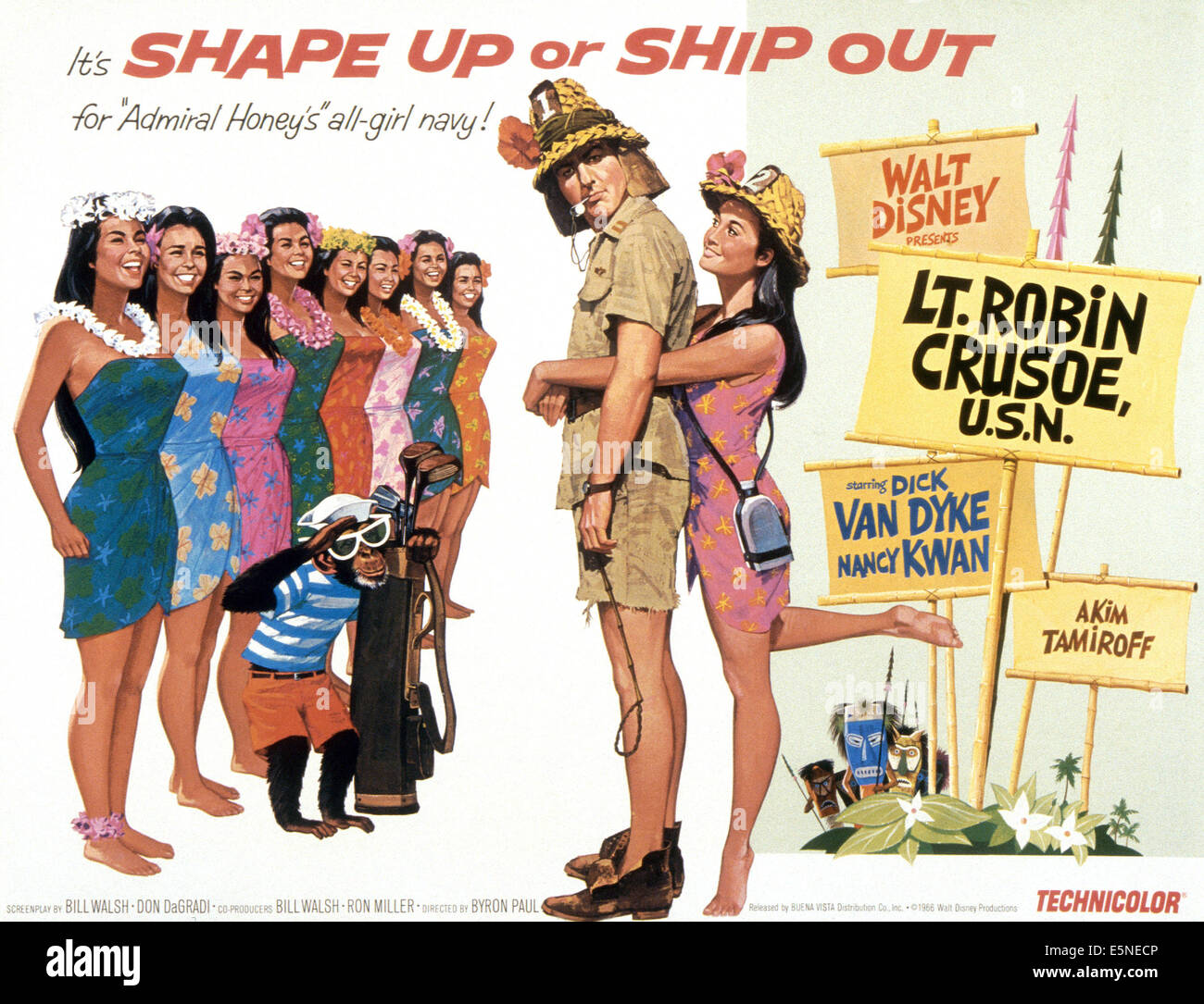 LT. ROBIN CRUSOE, U.S.N., center: Dick Van Dyke, Nancy Kwan, 1966 Stock ...
