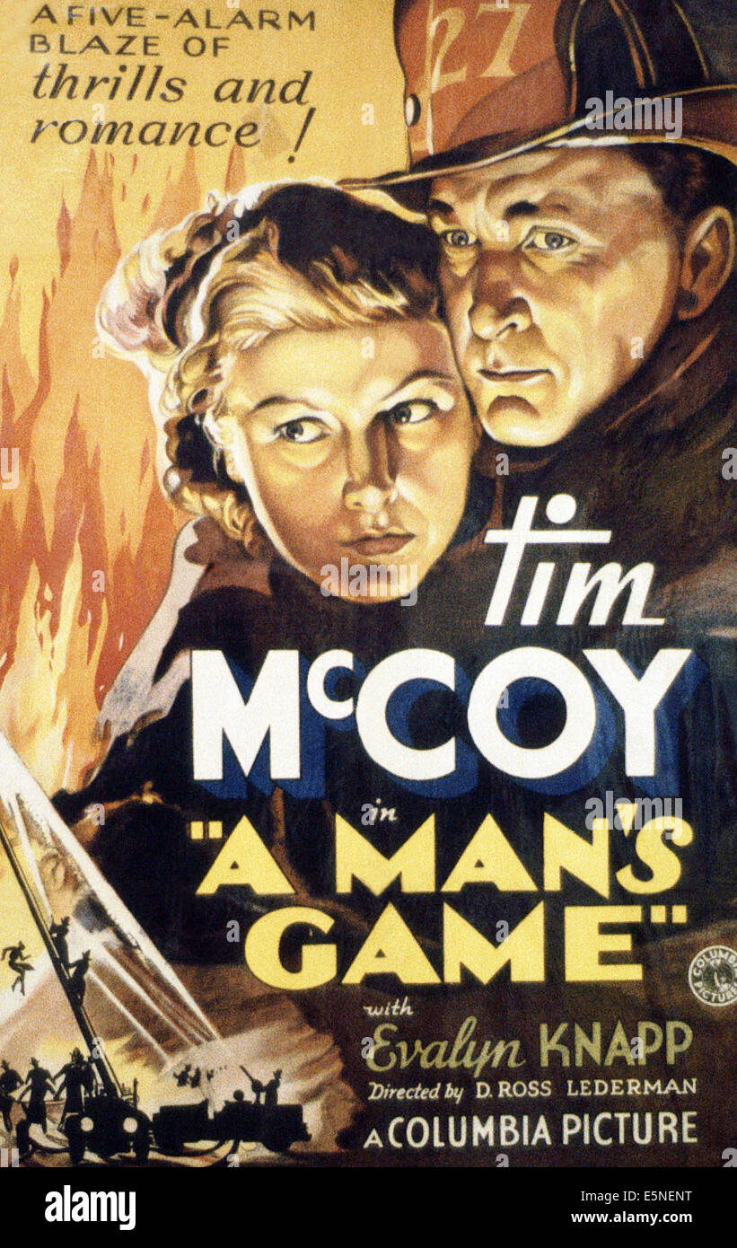 A MAN'S GAME, U.S. poster, from left: Evalyn Knapp, Tim McCoy, 1934 ...