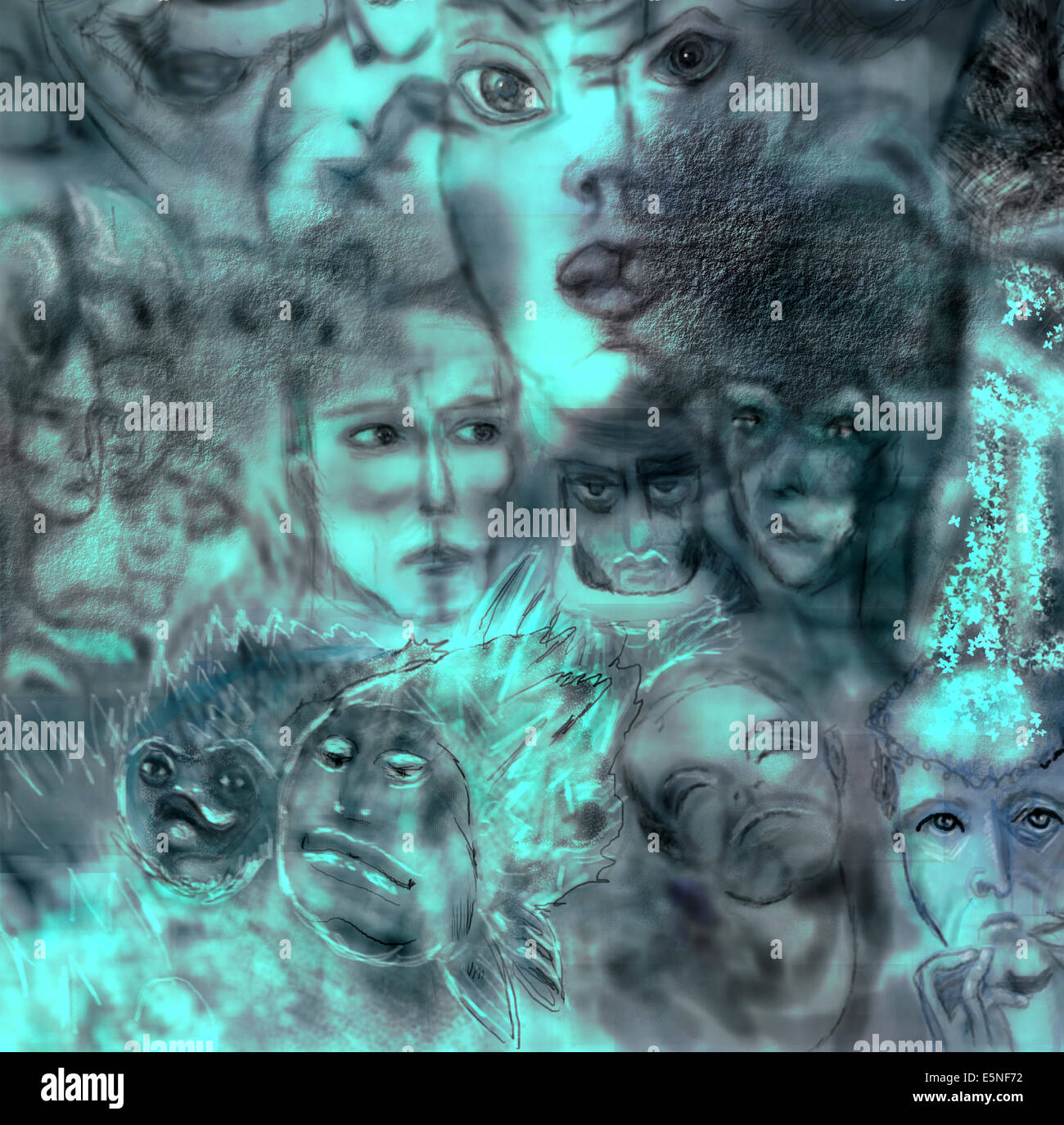 Fantasy background.Background from human faces and fantasy beings ...