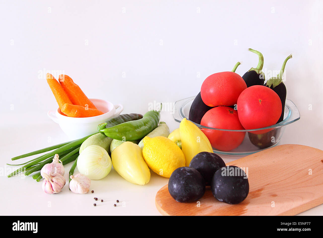 Set of vegetables, plums plus lemon Stock Photo - Alamy