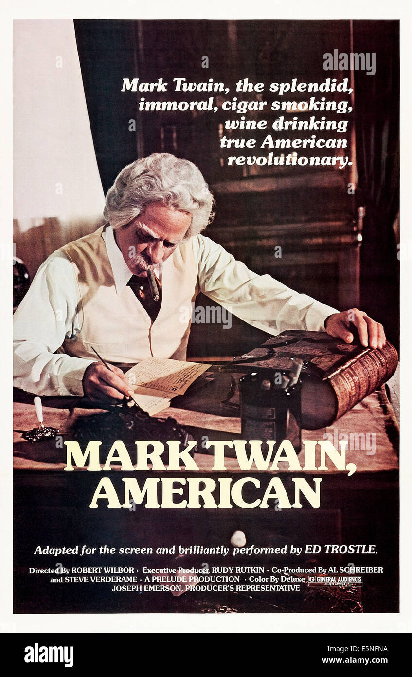 MARK TWAIN, AMERICAN, US poster art, Ed Trostle as Mark Twain, 1976 ...