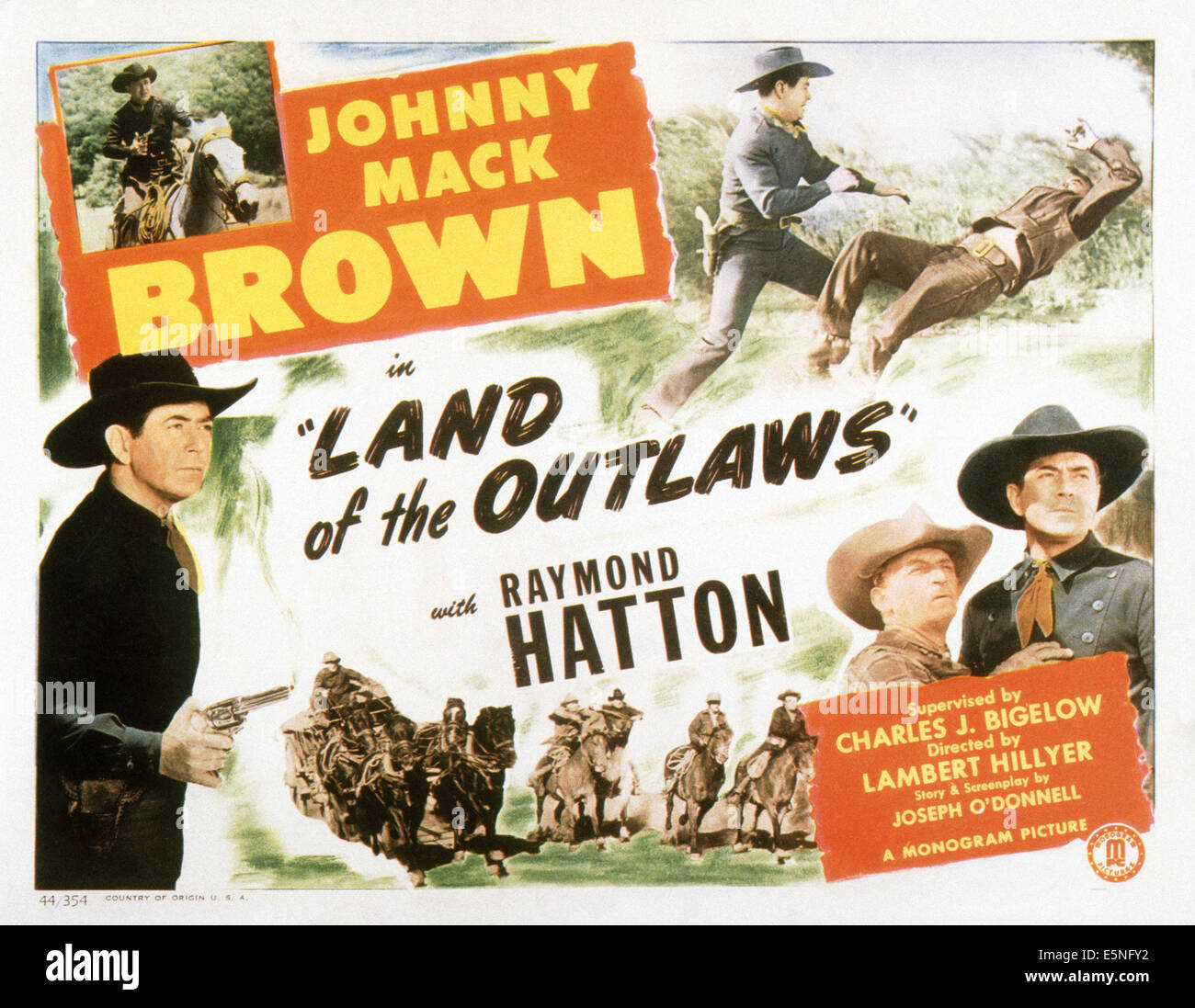 LAND OF THE OUTLAWS, Johnny Mack Brown (left and right), Raymond Hatton ...