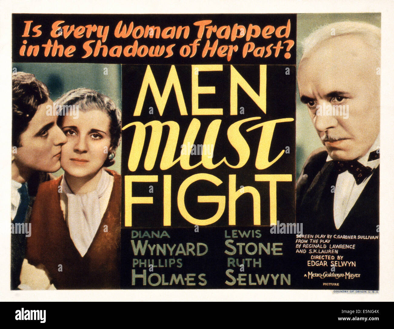 MEN MUST FIGHT, US lobbycard, from left: Phillips Holmes, Diana Wynyard ...
