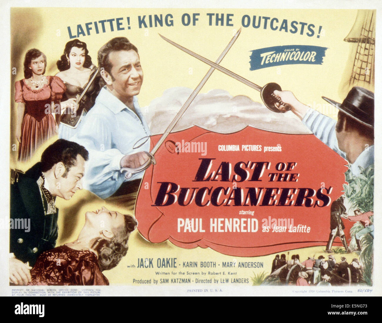 LAST OF THE BUCCANEERS, Mary Anderson (top left), Paul Henreid (sword ...
