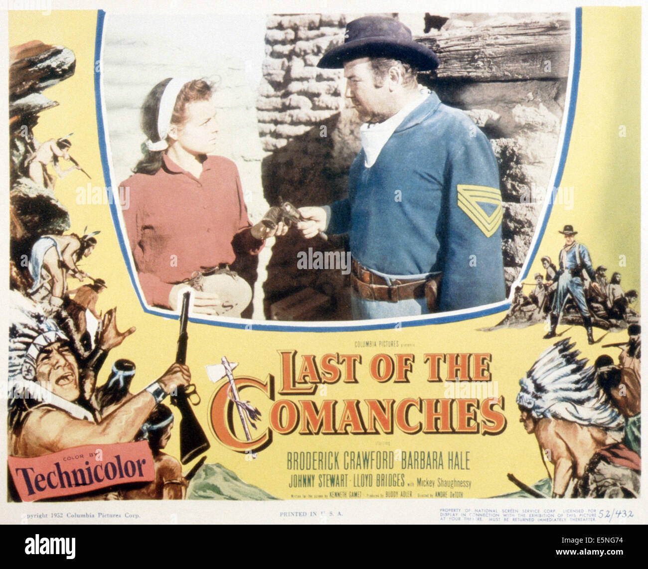 LAST OF THE COMANCHES, from left: Barbara Hale, Broderick Crawford ...