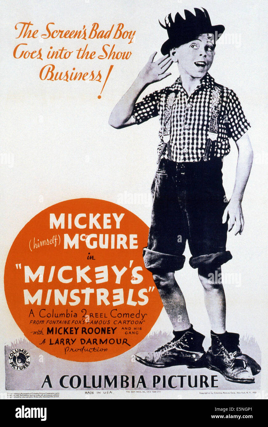 MICKEY'S MINSTRELS, US poster, Mickey Rooney (aka Mickey McGuire), 1934 ...