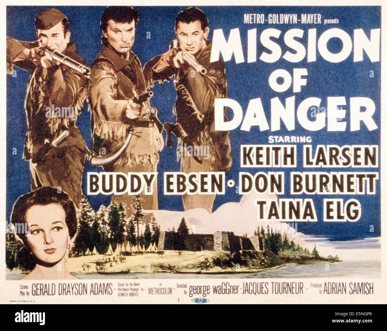 MISSION OF DANGER, from left: Buddy Ebsen, Keith Larsen, Don Burnett ...