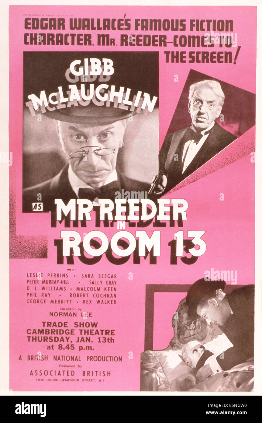 MR. REEDER IN ROOM 13, (aka MYSTERY OF ROOM 13), British poster, Gibb ...