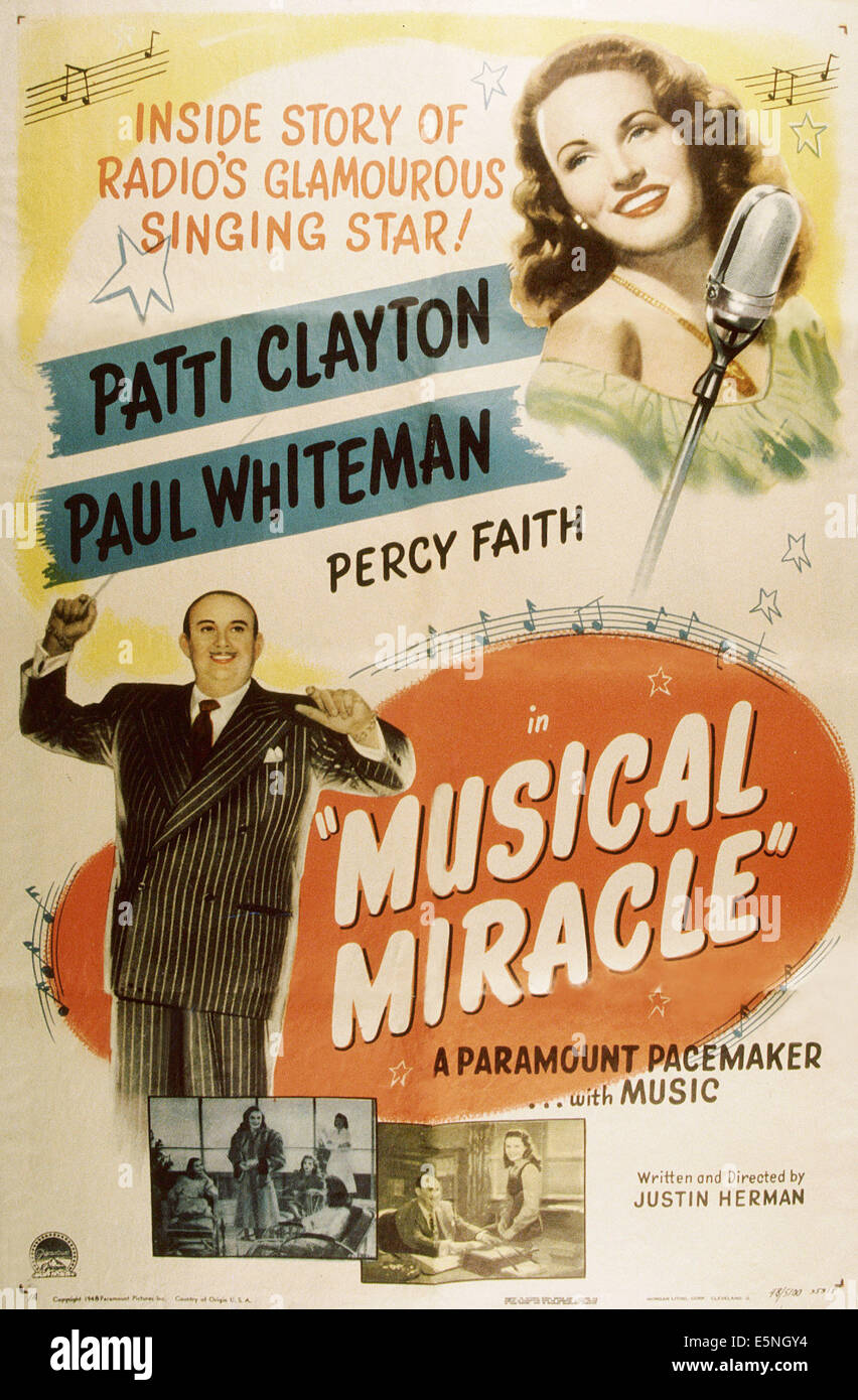MUSICAL MIRACLE, US poster, Patti Clayton (top), Paul Whiteman, 1948 ...
