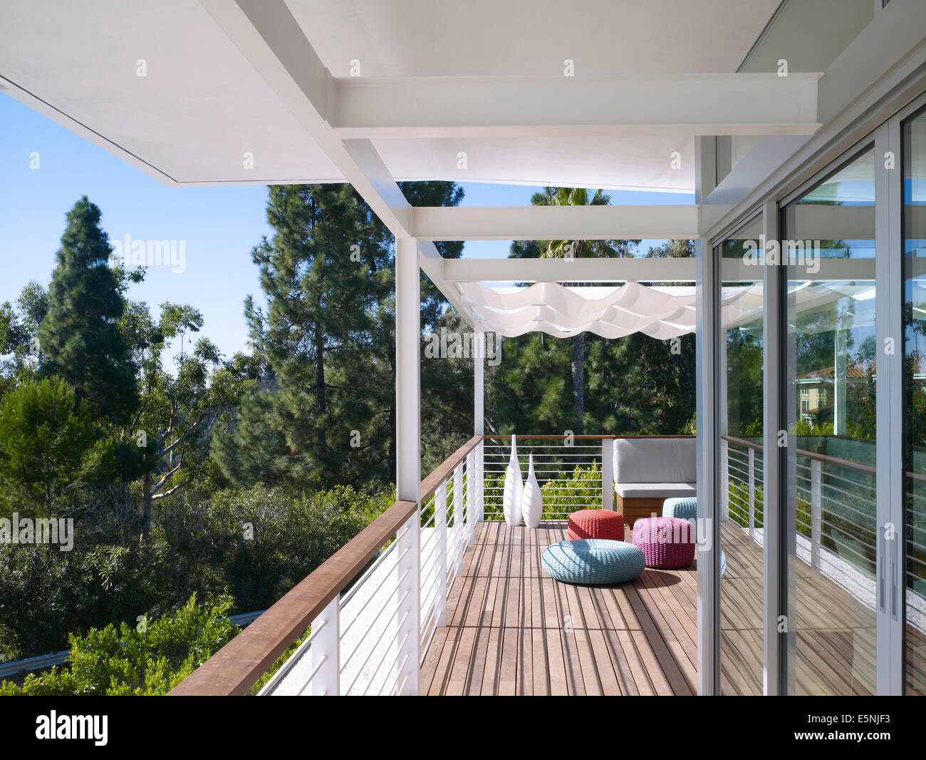 Balcony seating area of Westridge House, Bel Air, California, USA Stock ...