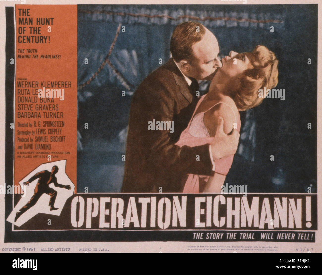 OPERATION EICHMANN, US lobbycard, from left: Werner Klemperer, Ruta Lee ...