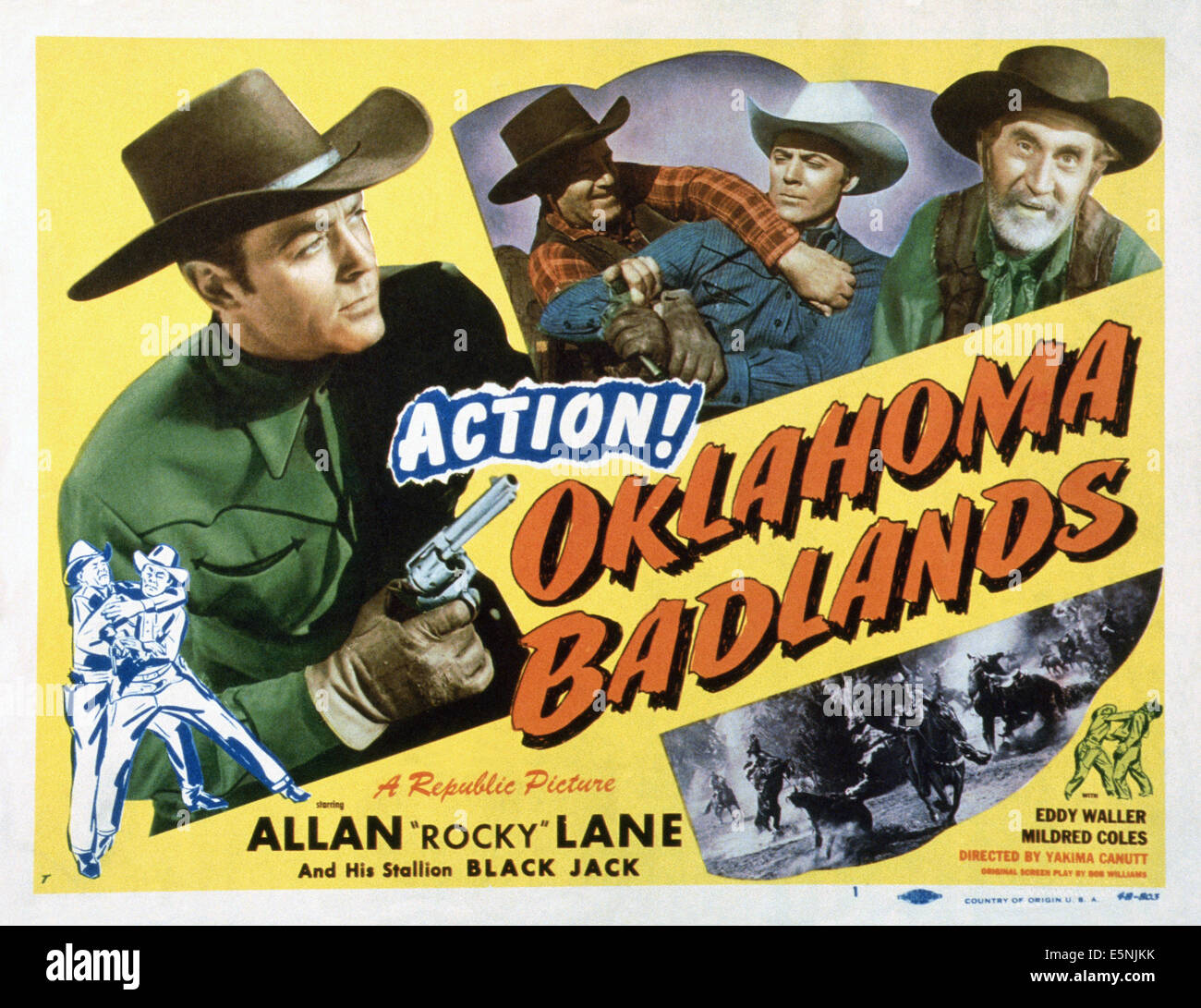 OKLAHOMA BADLANDS, US lobbycard, Allan Lane (left), Eddie Waller (right ...
