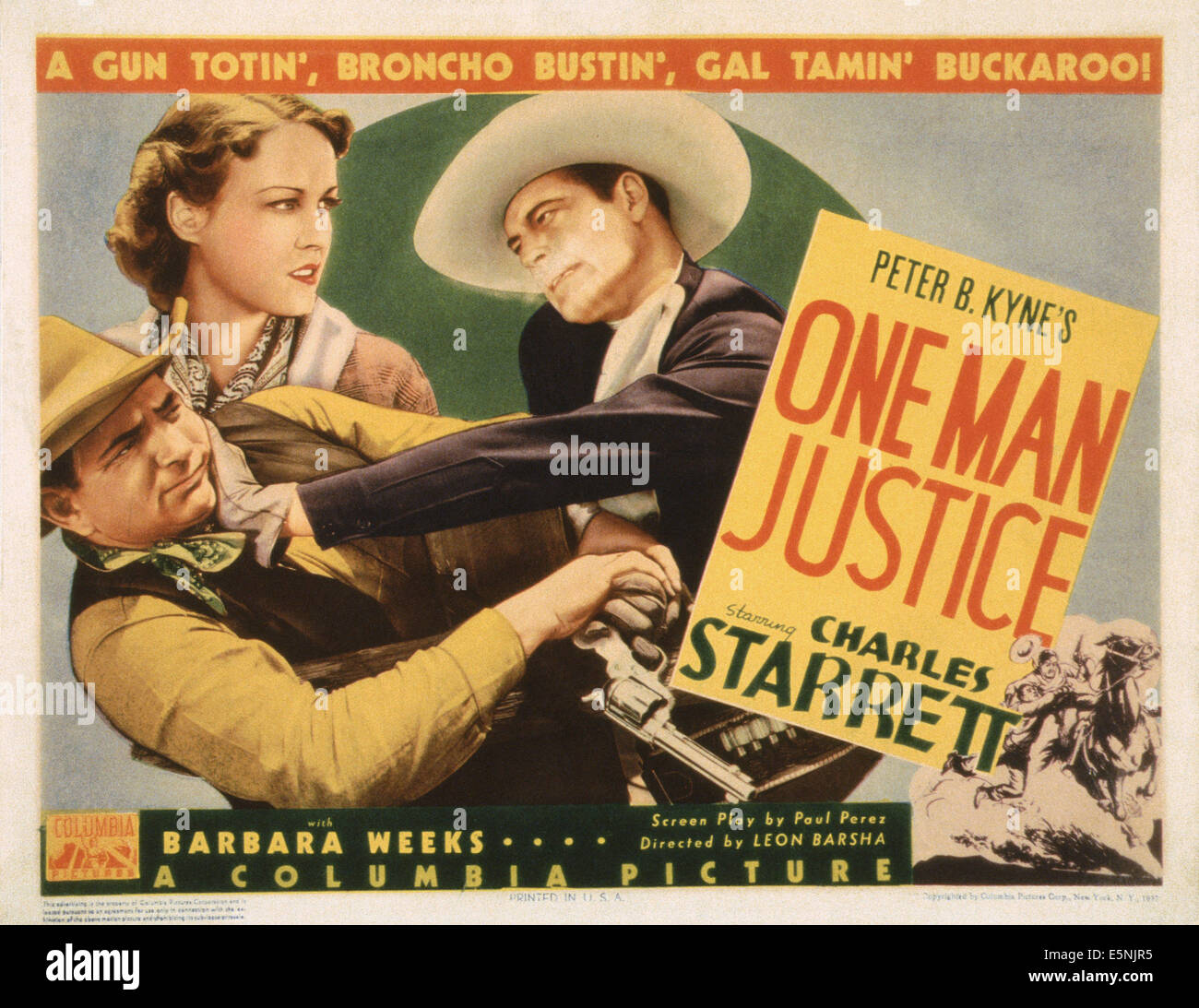 ONE MAN JUSTICE, US lobbycard, Barbara Weeks, Charles Starrett (right ...