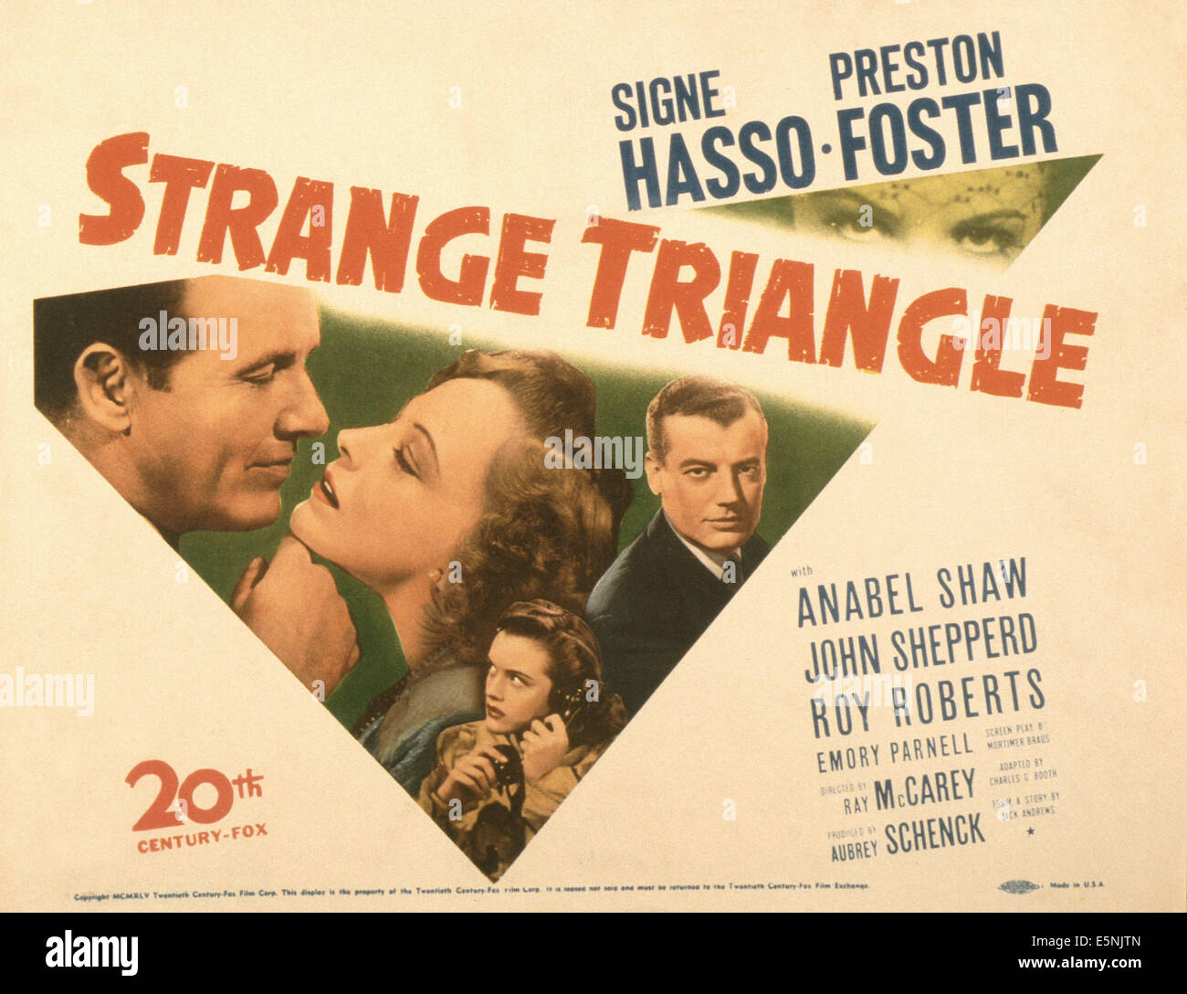 STRANGE TRIANGLE, US poster, from left: Preston Foster, Signe Hasso ...