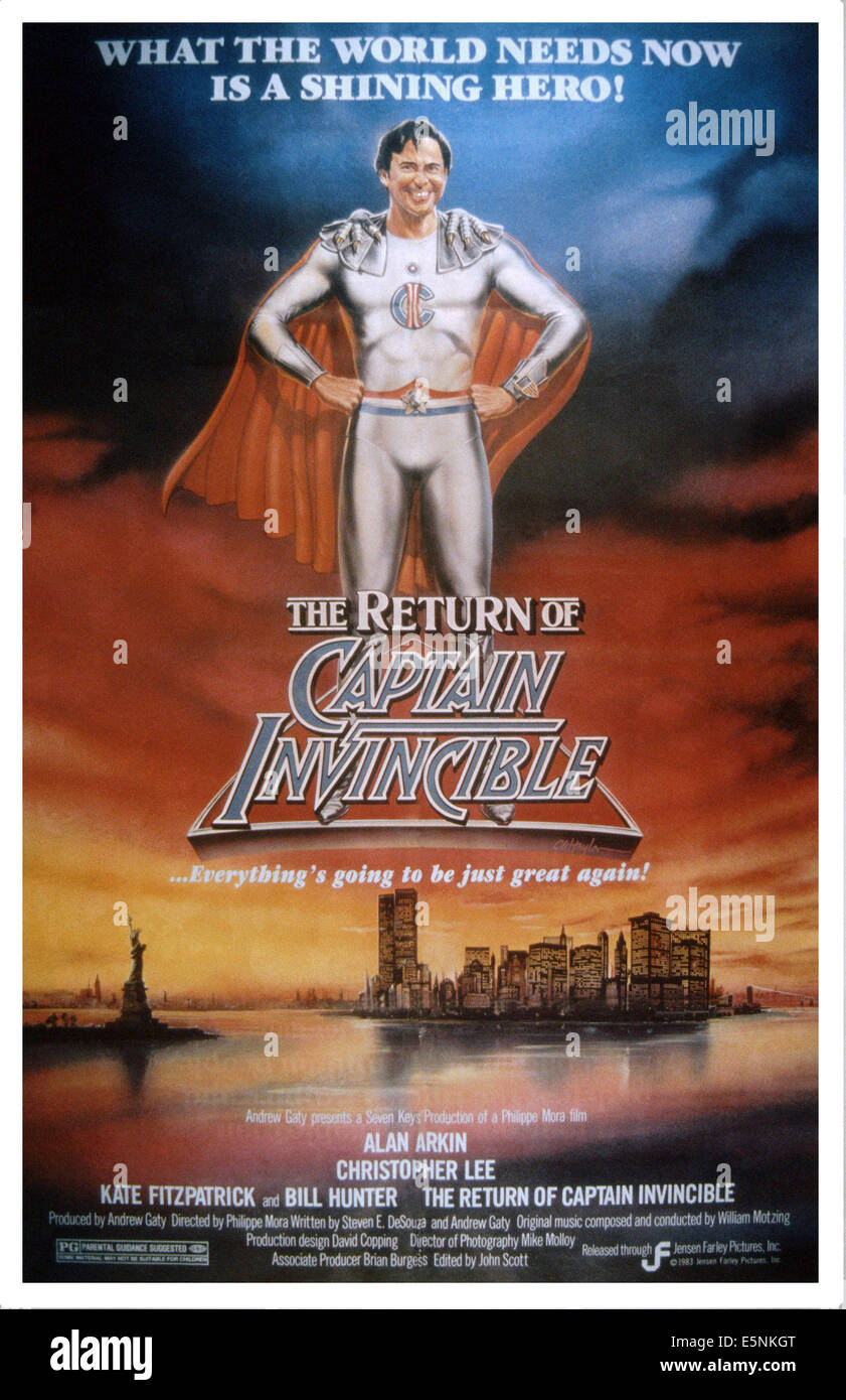 THE RETURN OF CAPTAIN INVINCIBLE, US poster, Alan Arkin, 1983. ©Jensen ...