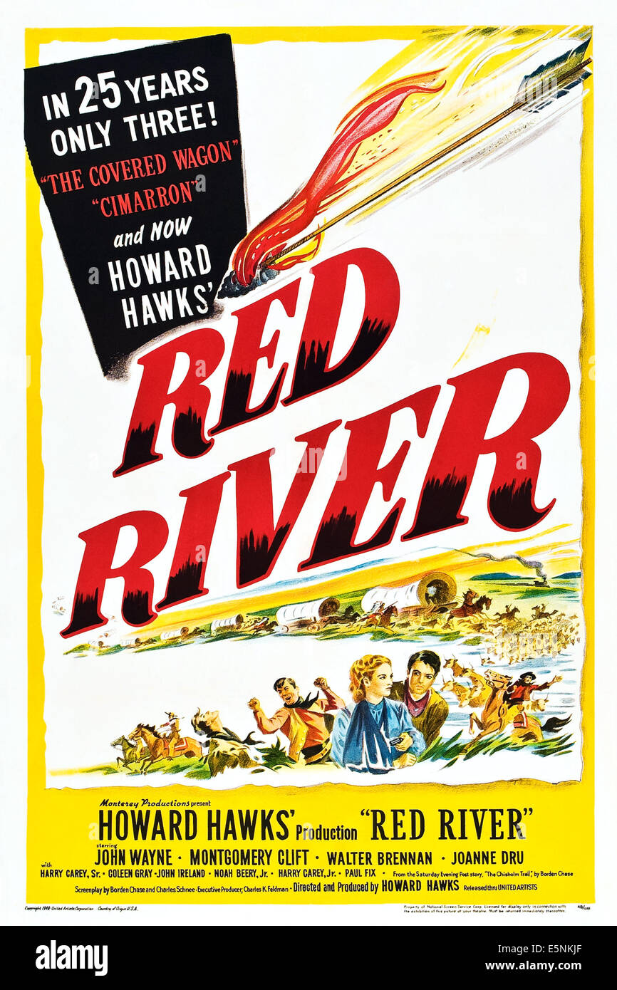RED RIVER, U.S. poster art, John Wayne, Joanne Dru, Montgomery Clift ...