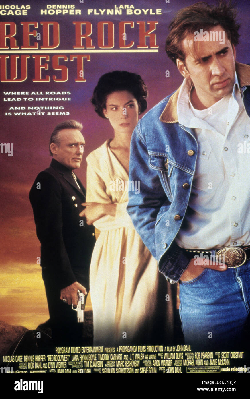 RED ROCK WEST, U.S. poster art, from back: Dennis Hopper, Lara Flynn ...