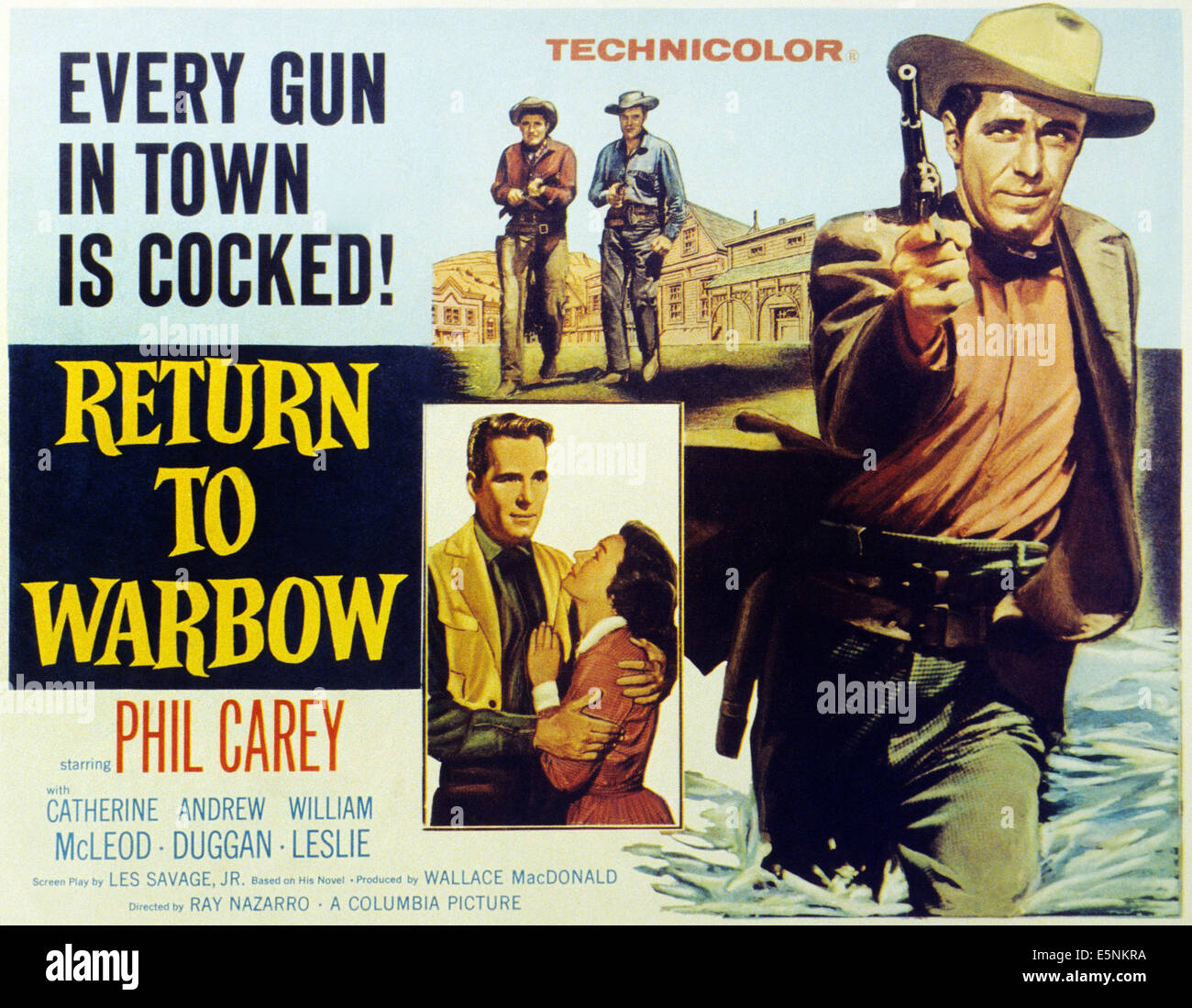 RETURN TO WARBOW, left and lower left: Phil Carey, poster art, 1958 ...
