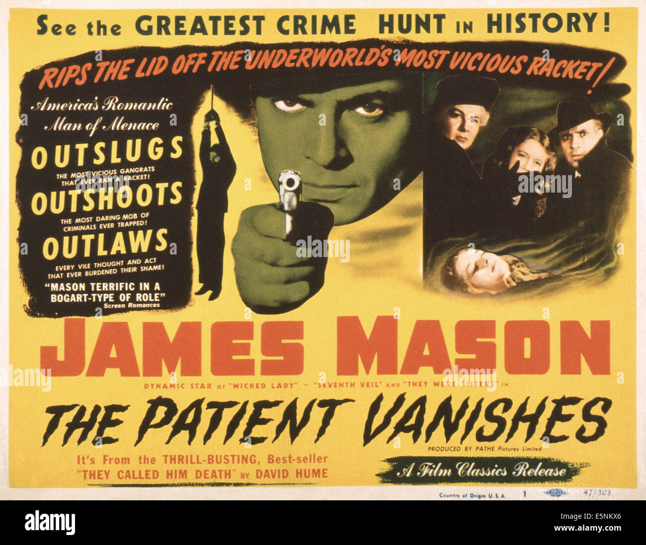 THE PATIENT VANISHES, US poster, James Mason (gun), 1941 Stock Photo ...