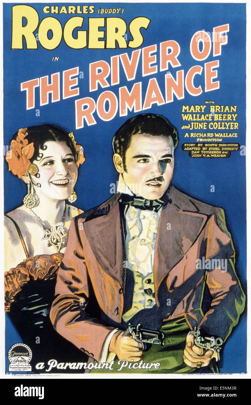 RIVER OF ROMANCE, US poster, Charles 'Buddy' Rogers (right), 1929 Stock ...