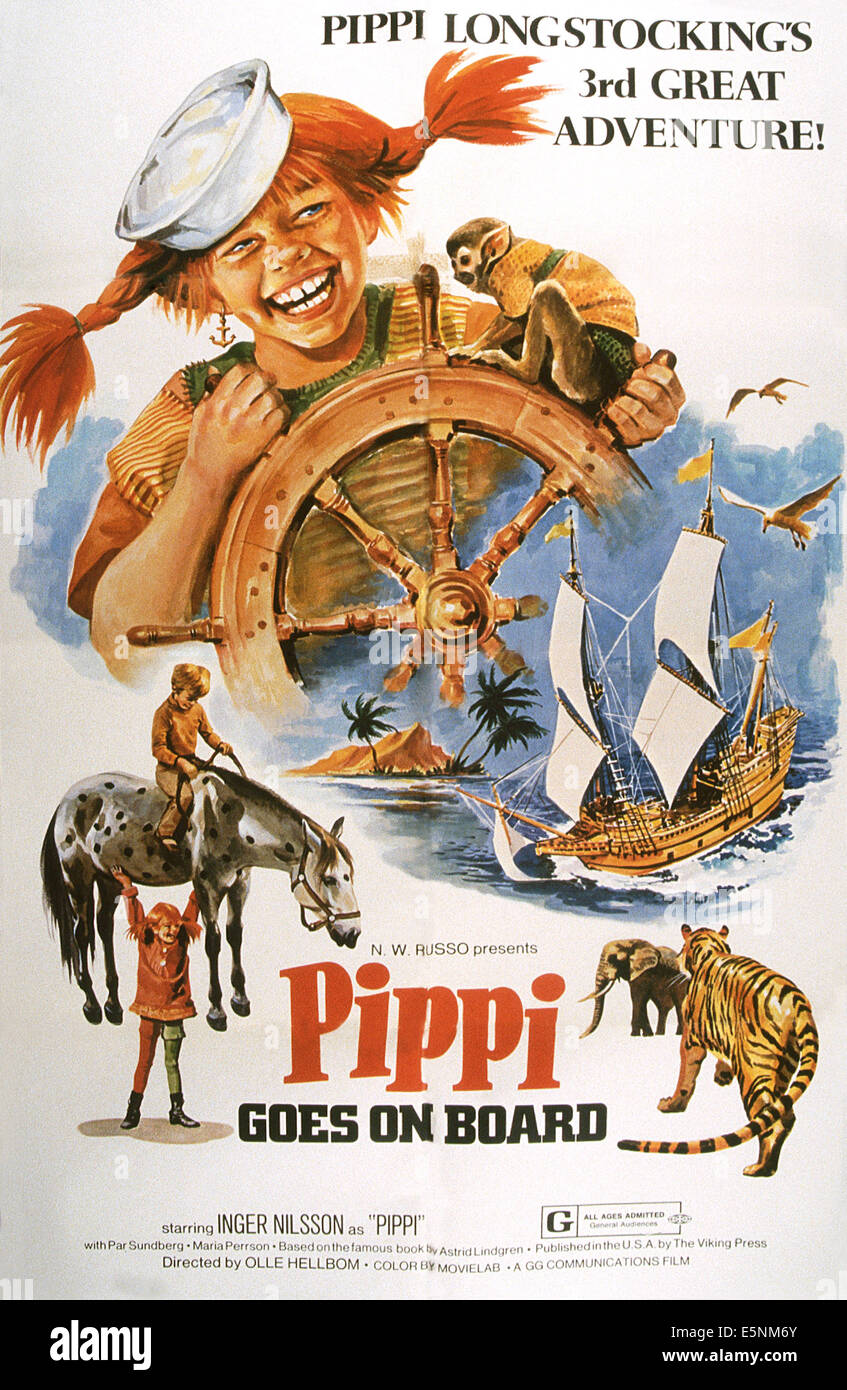 PIPPI GOES ON BOARD, (aka HAR KOMMER PIPPI LANGSTRUMP), US poster ...