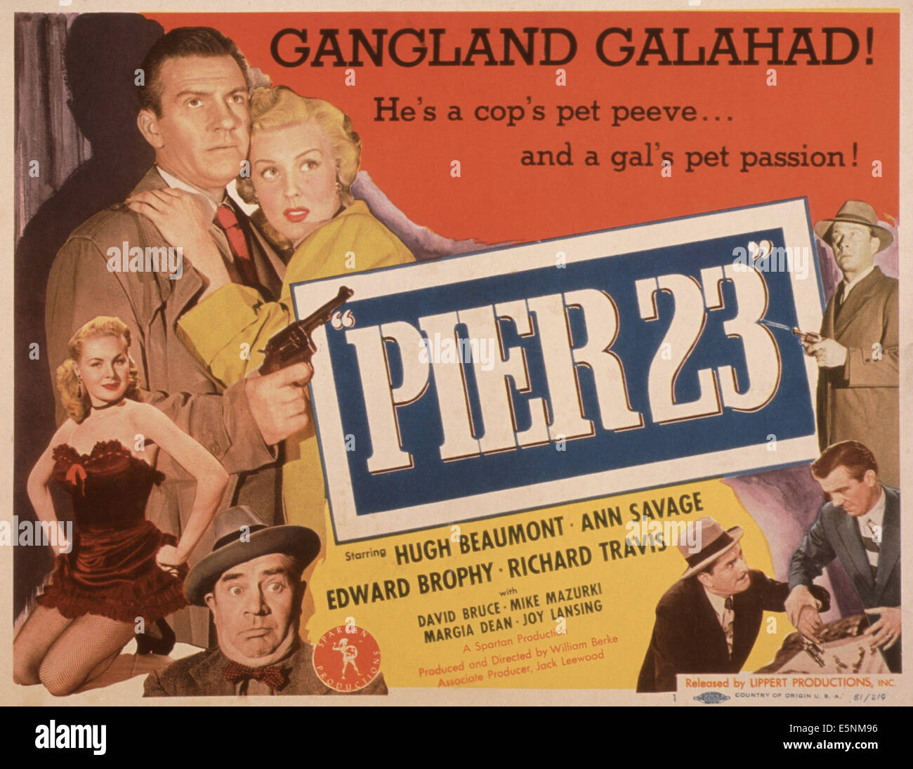 PIER 23, US poster, top from left: Hugh Beaumont, Ann Savage, Edward Brophy (bottom left), David ...