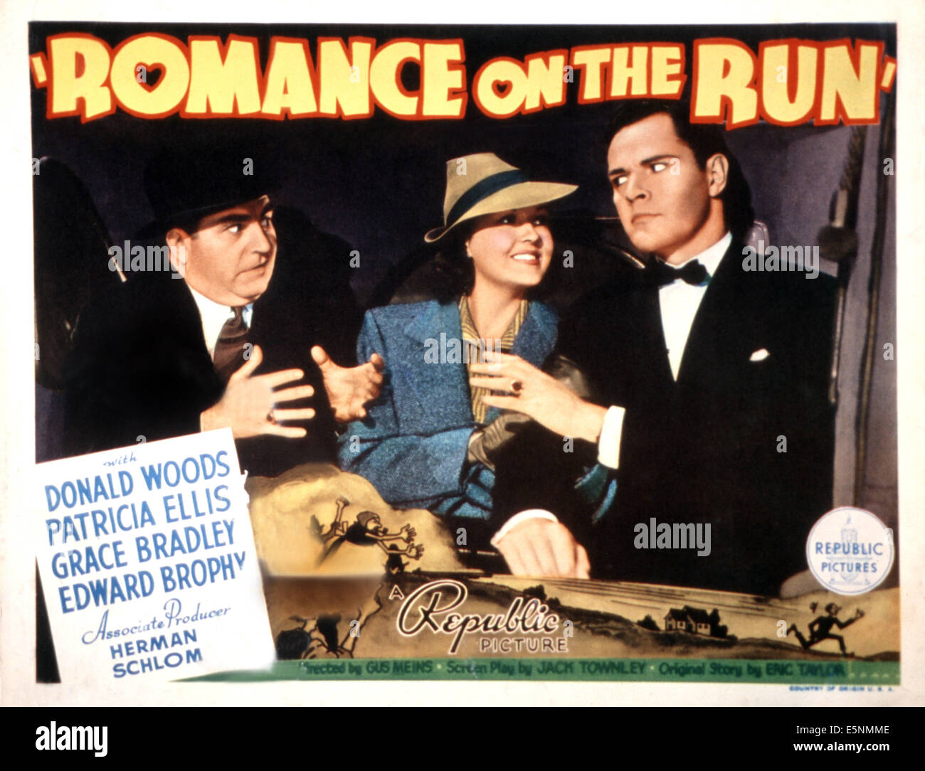 ROMANCE ON THE RUN, from left: Ed Brophy, Patricia Ellis, Donald Woods ...