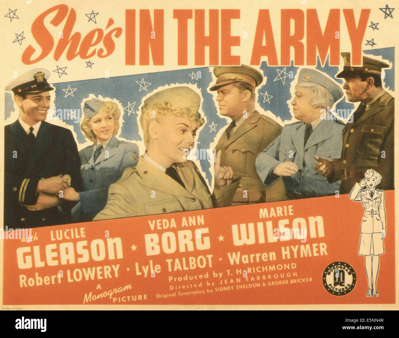 SHE'S IN THE ARMY, US poster, from left: Robert Lowery, Veda Ann Borg ...