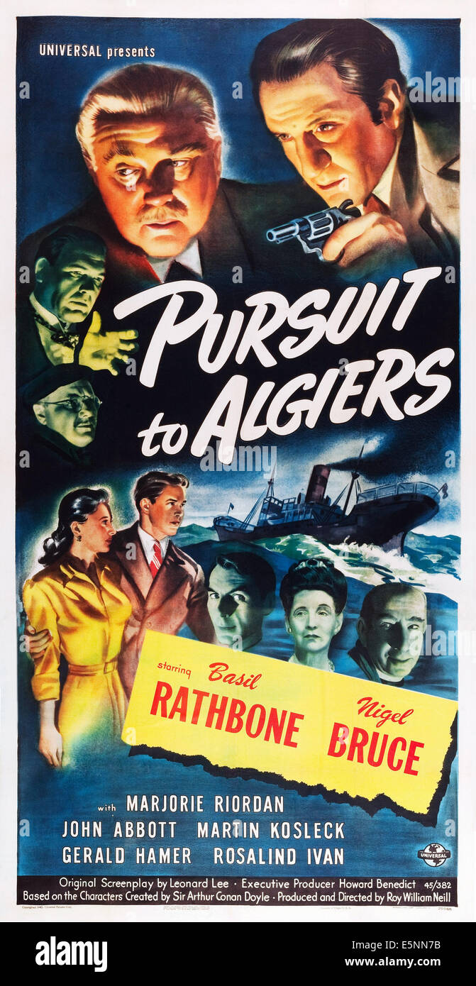 PURSUIT TO ALGIERS, Basil Rathbone, Nigel Bruce, Marjorie Riordan ...